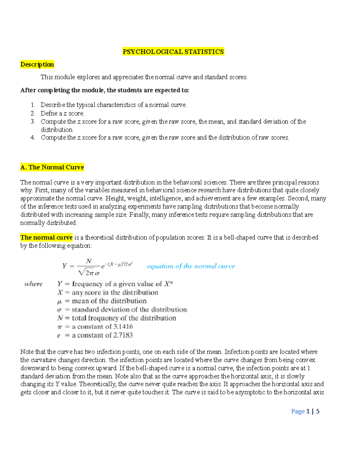 Module 5 - Lecture notes 4 - PSYCHOLOGICAL STATISTICS Description This ...