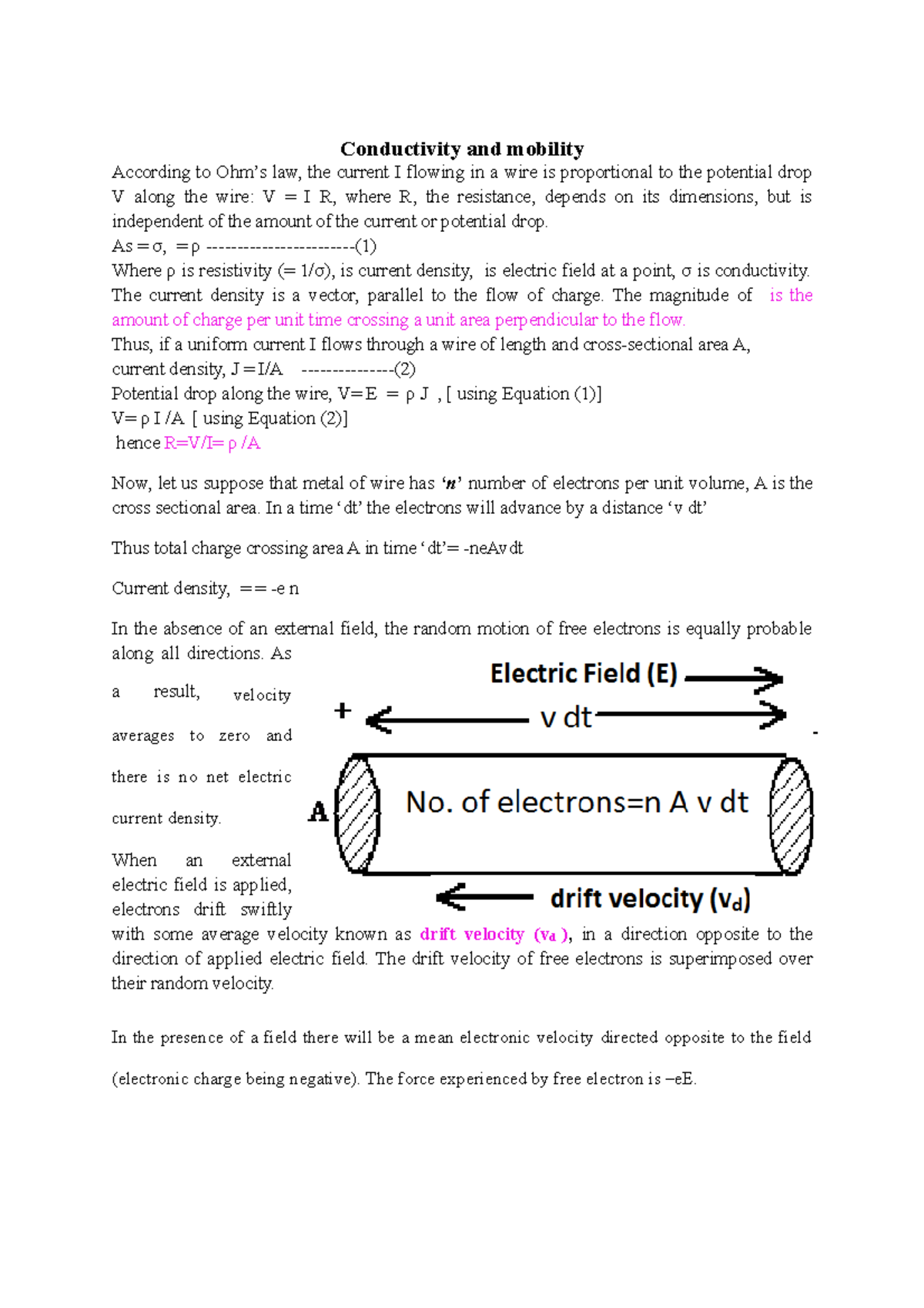 Conductivity and Mobility - Conductivity and mobility According to Ohm ...
