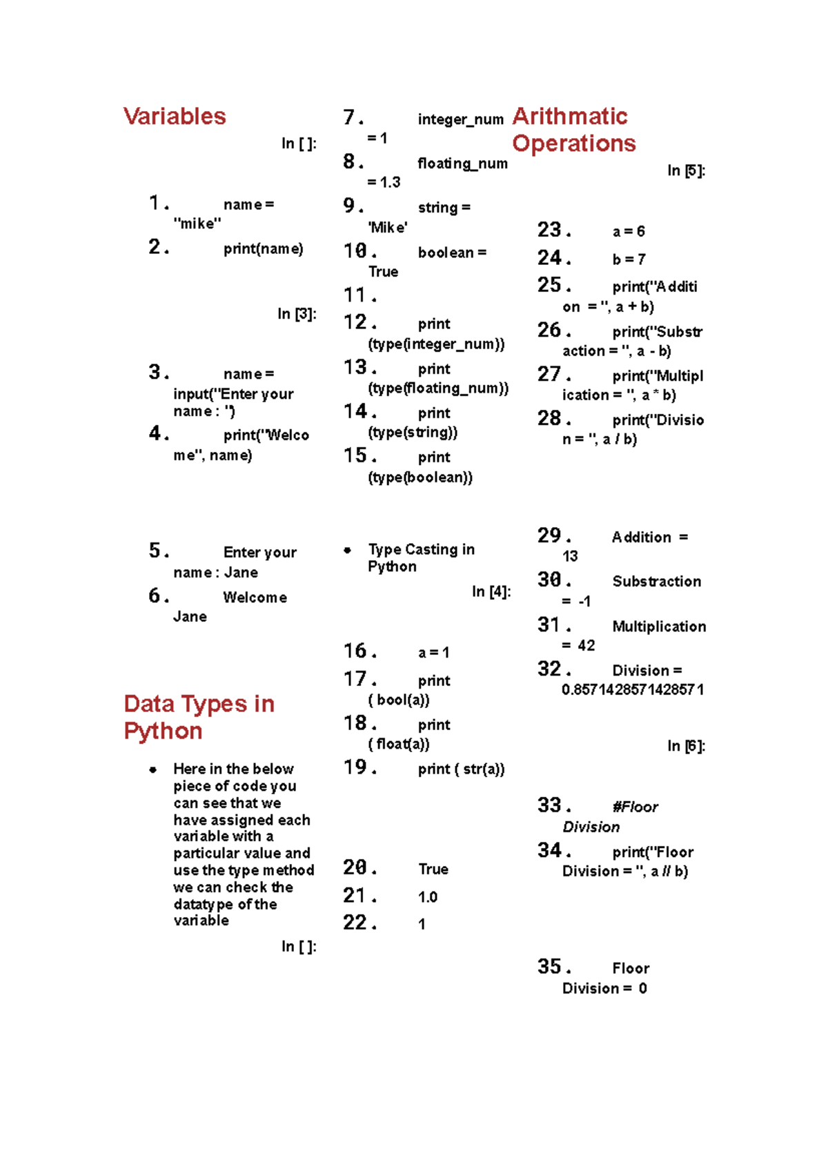 Python 4 - This is an Assignment. - Variables In [ ]: 1. name = "mike ...