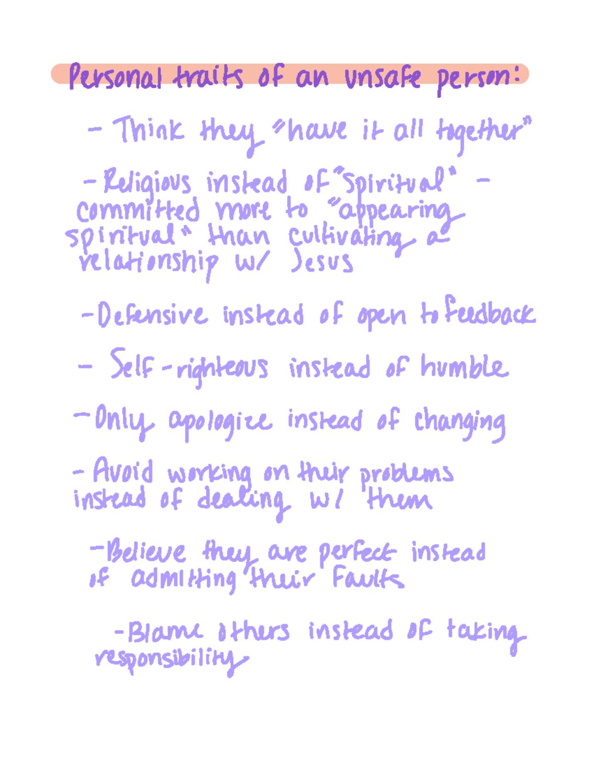 Week 3 - safe and unsafe people continued - Personal traits of an ...