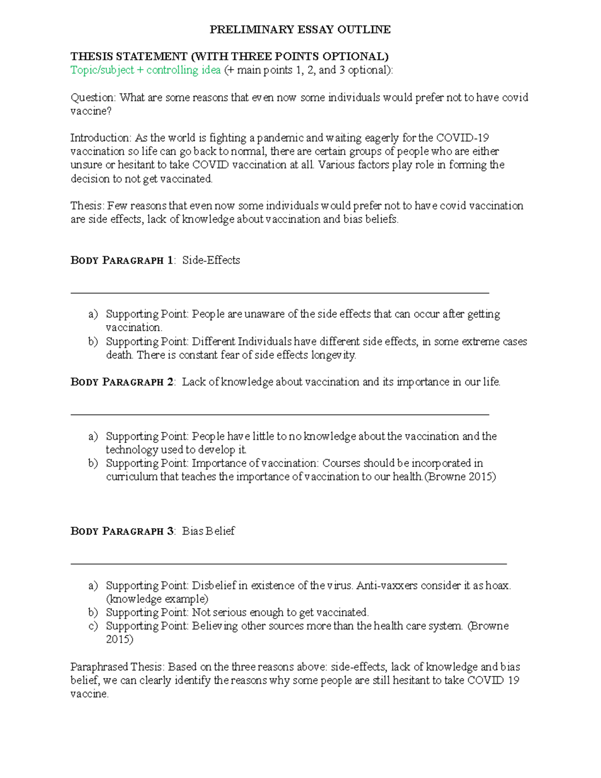 COMM 160 Prelim Essay Outline W21-1 - PRELIMINARY ESSAY OUTLINE THESIS ...