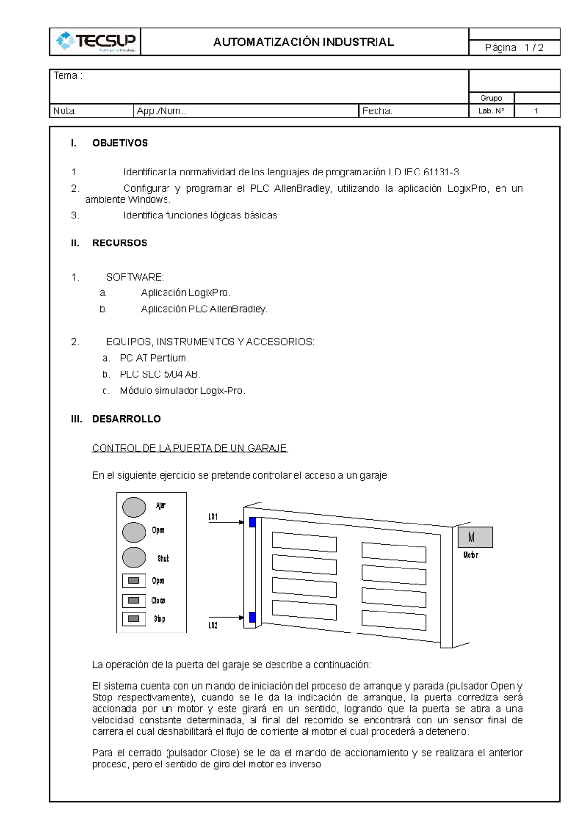 Lab 03 Funciones Logicas Basicas - AUTOMATIZACIÓN INDUSTRIAL Página 1 / ...