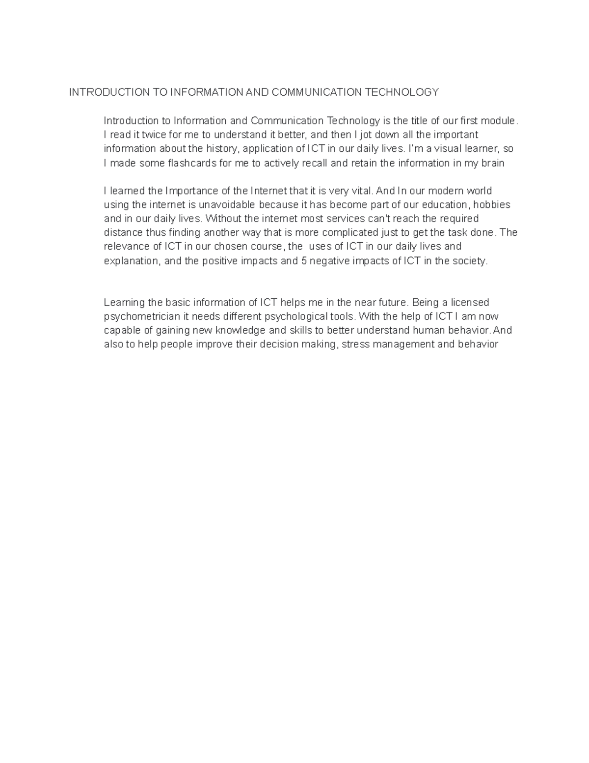 Introduction TO Information AND Communication Technology - INTRODUCTION ...