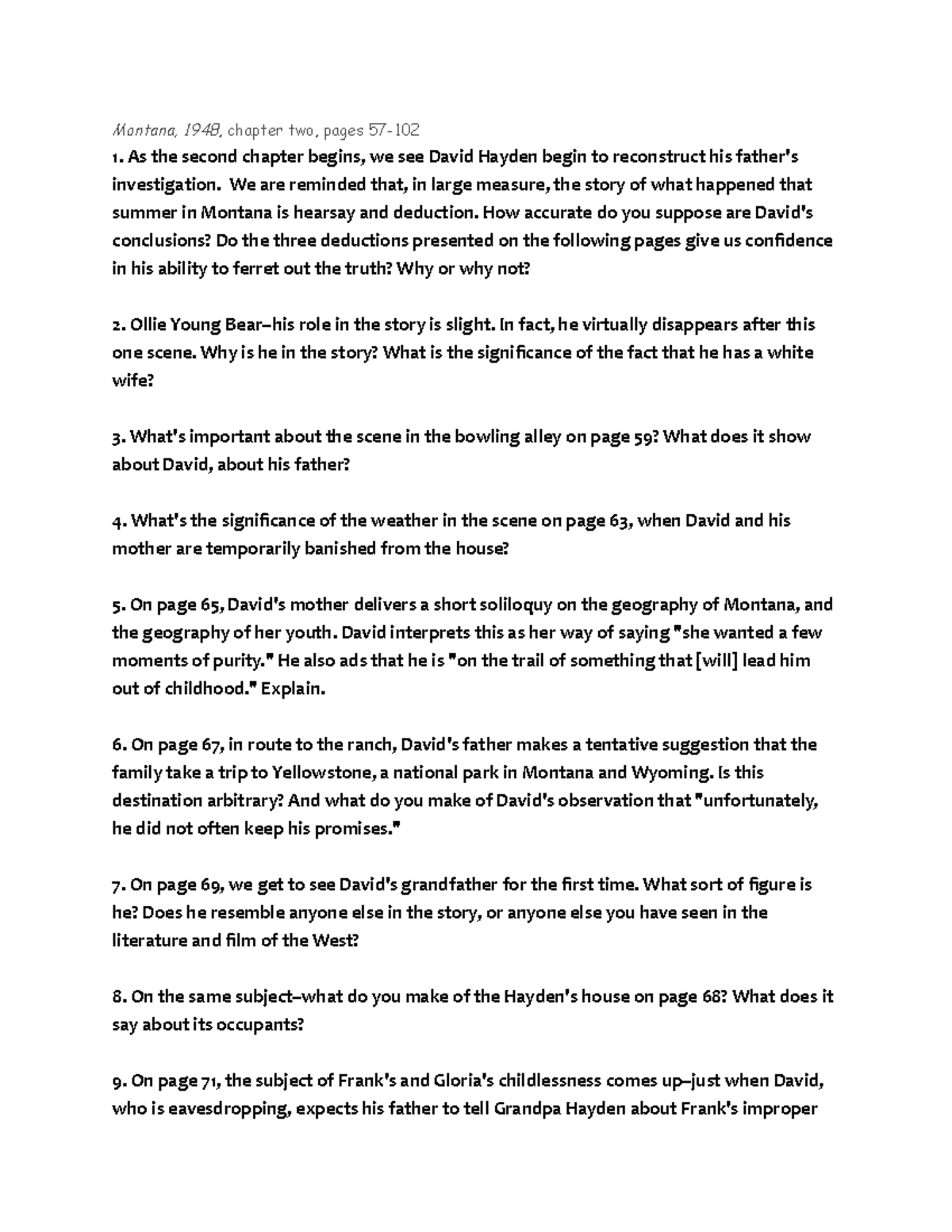 LIT1015 - Montana 1948 Chapter 2 Study Guide - Montana, 1948, chapter ...