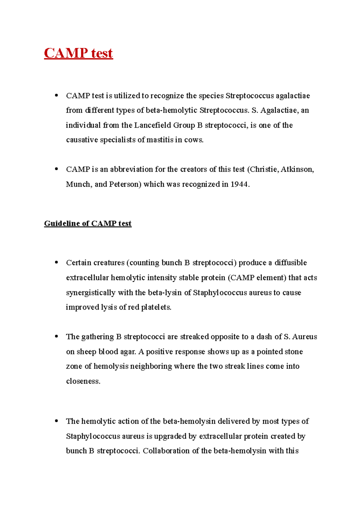 CAMP test - It is useful lecture notes - CAMP test CAMP test is ...