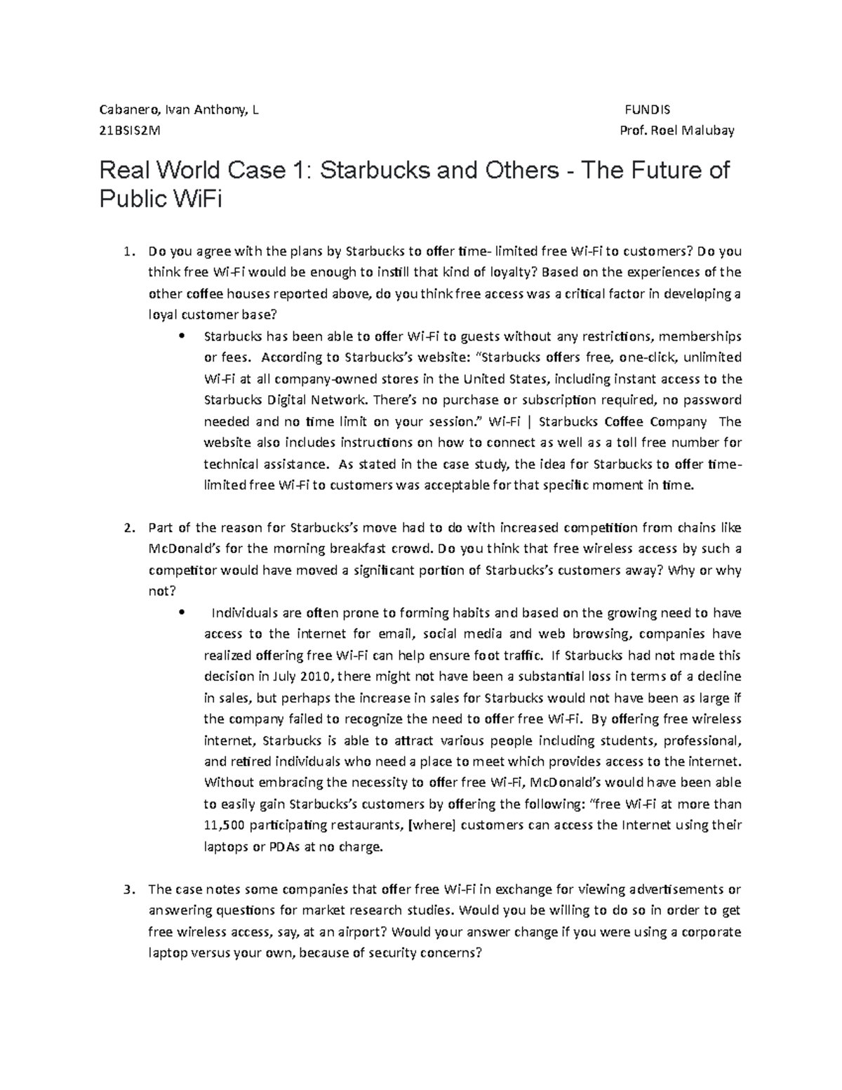 Real World Case 1 business information system - Cabanero, Ivan Anthony ...