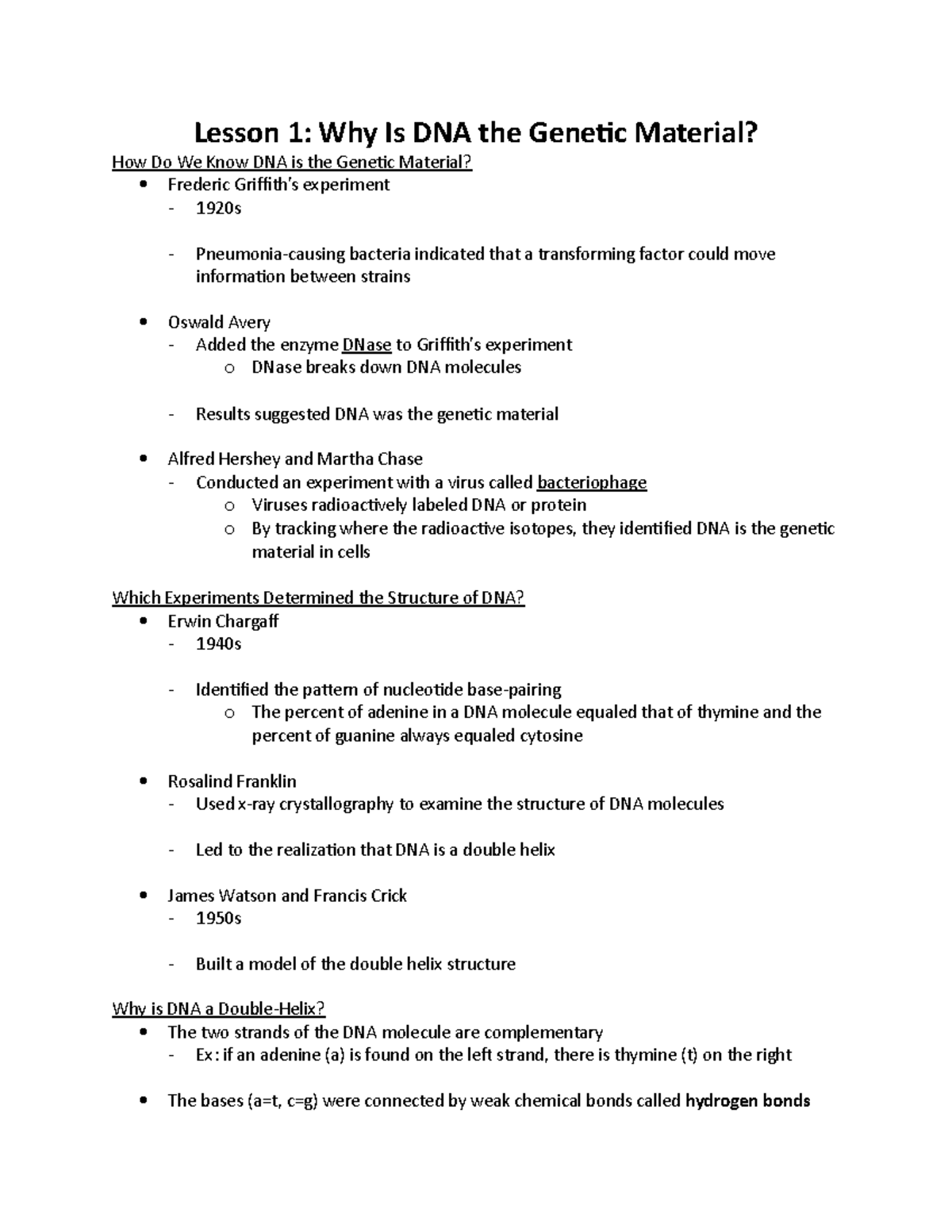 Lesson 1 Why Is DNA the Genetic Material - Lesson 1: Why Is DNA the ...