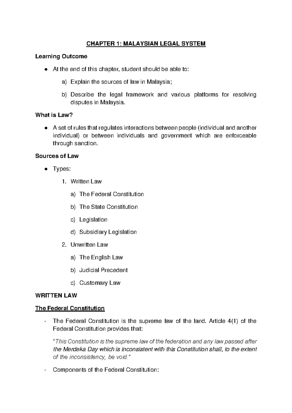 4. Chapter 1 - Malaysian Legal System (AM) docs - CHAPTER 1: MALAYSIAN ...