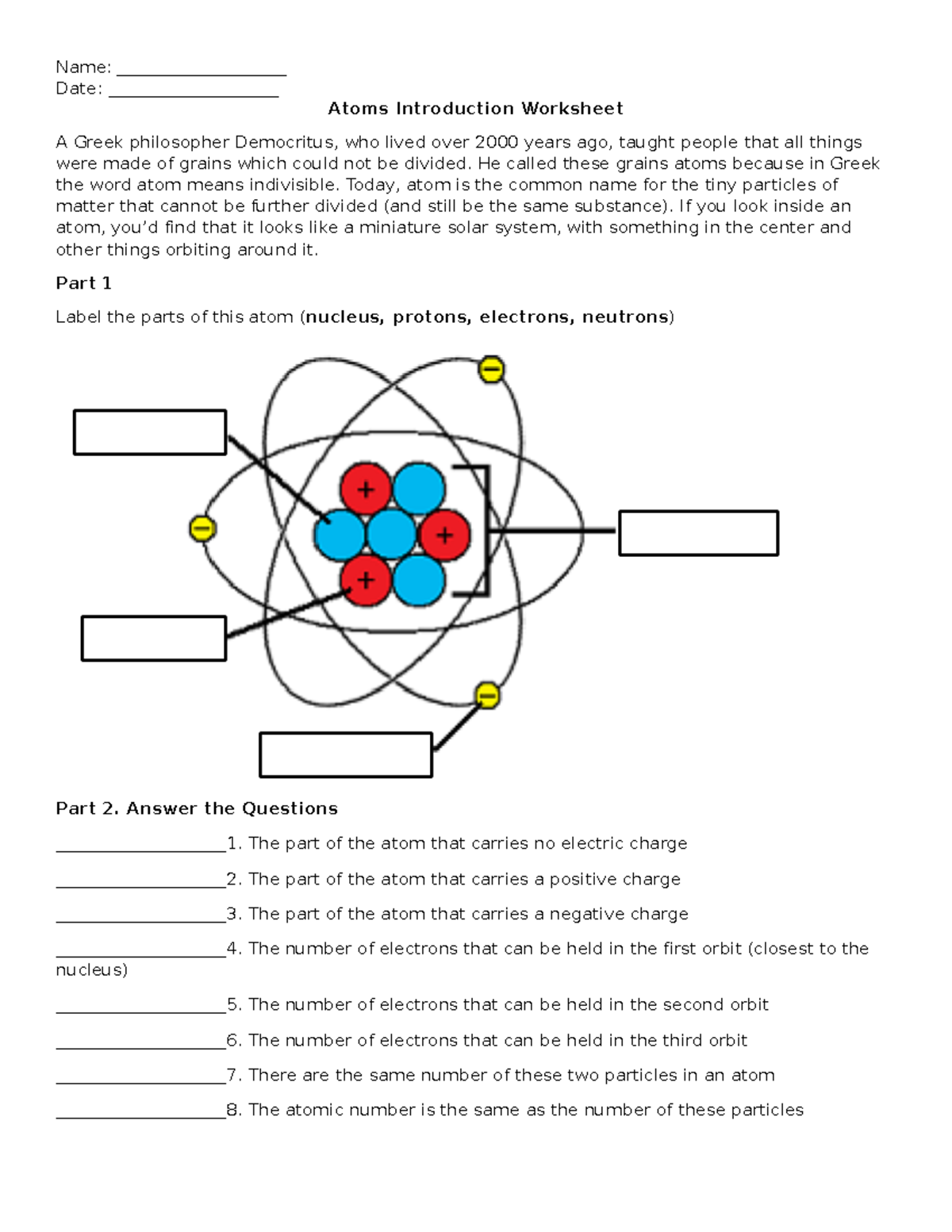 Atom Intro Worksheet - Name: ____________________ Date ...
