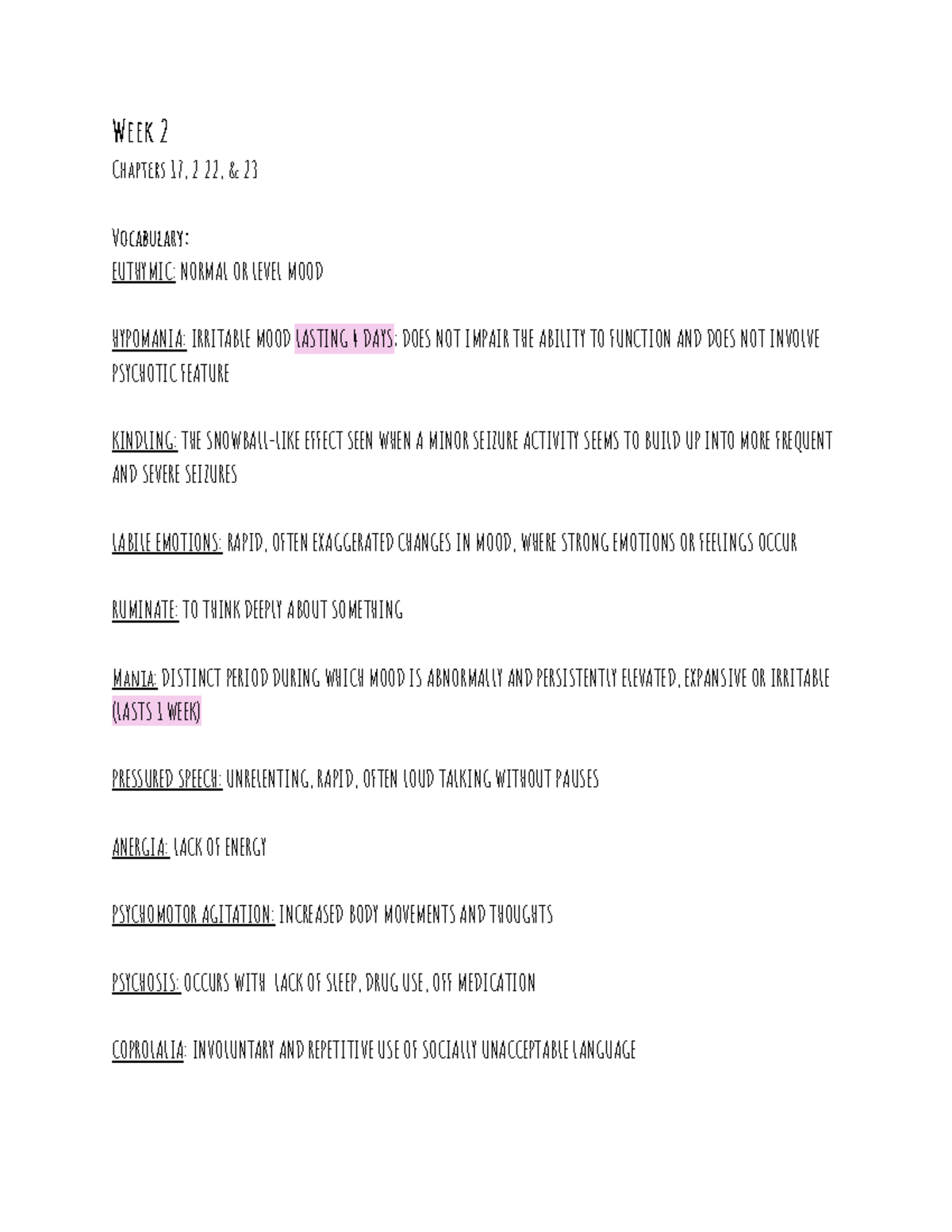 Psych Week 2 Notes - MDD and Anxiety with medications - Week 2 Chapters ...