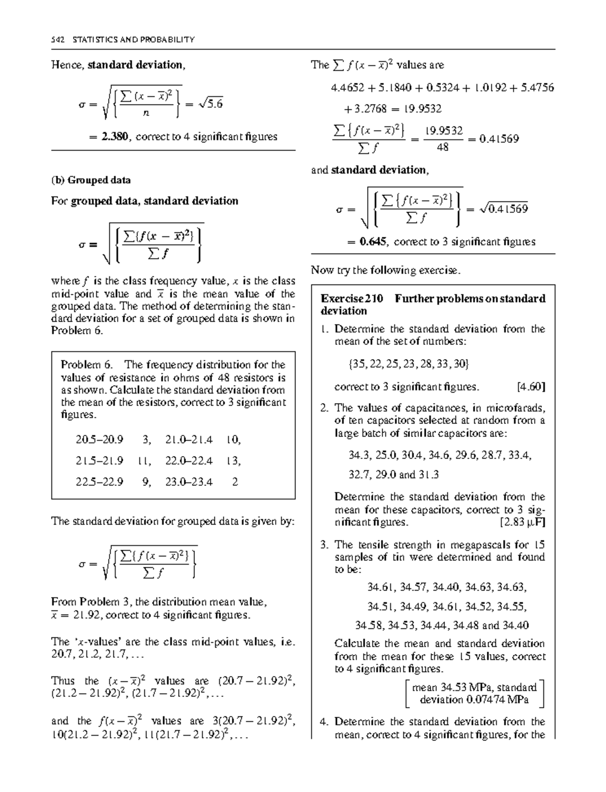 Bird higher engineering mathematics 57 - Hence, standard deviation, σ ...