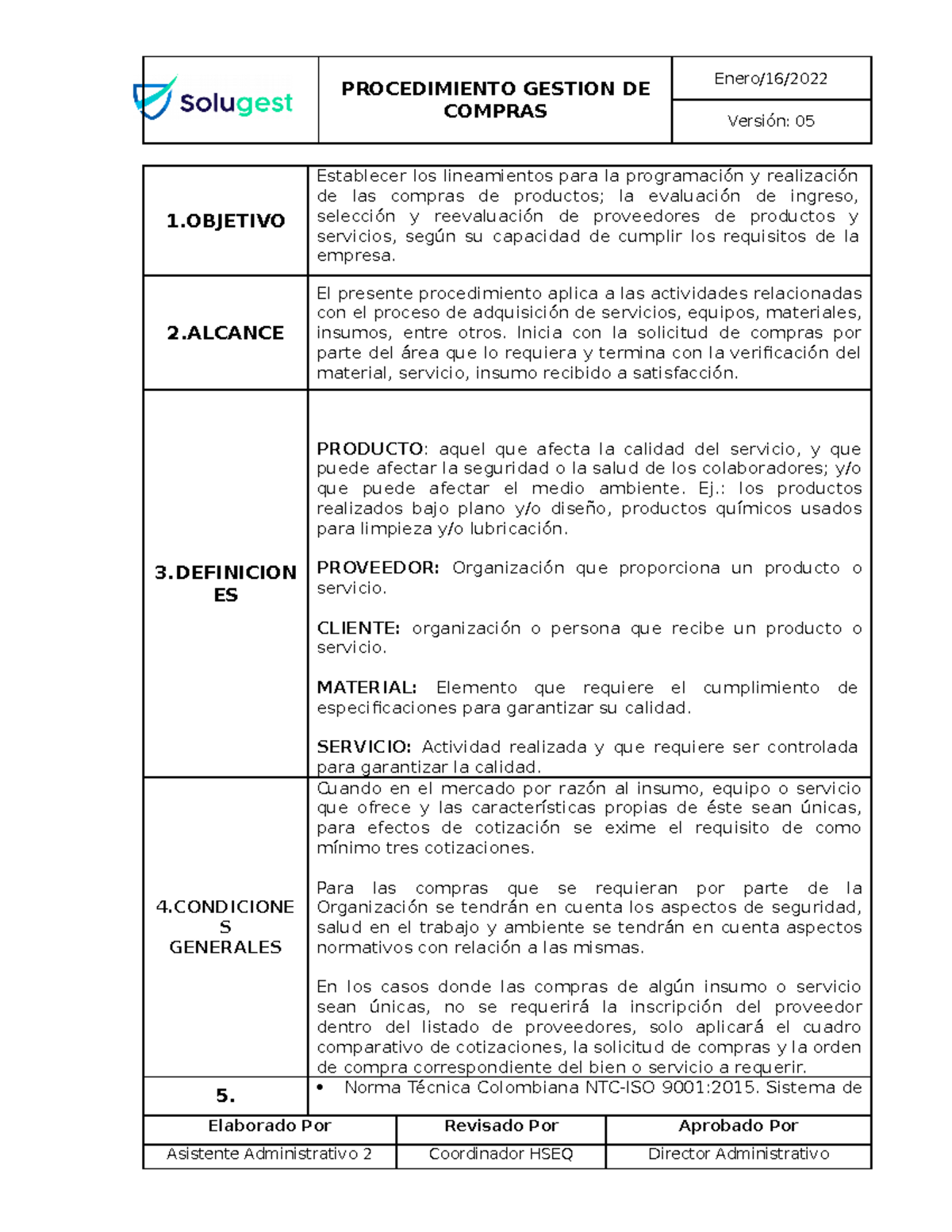 Procedimiento Gestión de Compras V05 - PROCEDIMIENTO GESTION DE COMPRAS ...