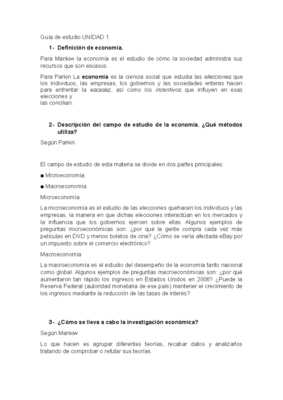 Guía de estudio Unidad 1 f - Guía de estudio UNIDAD 1 Definición de ...