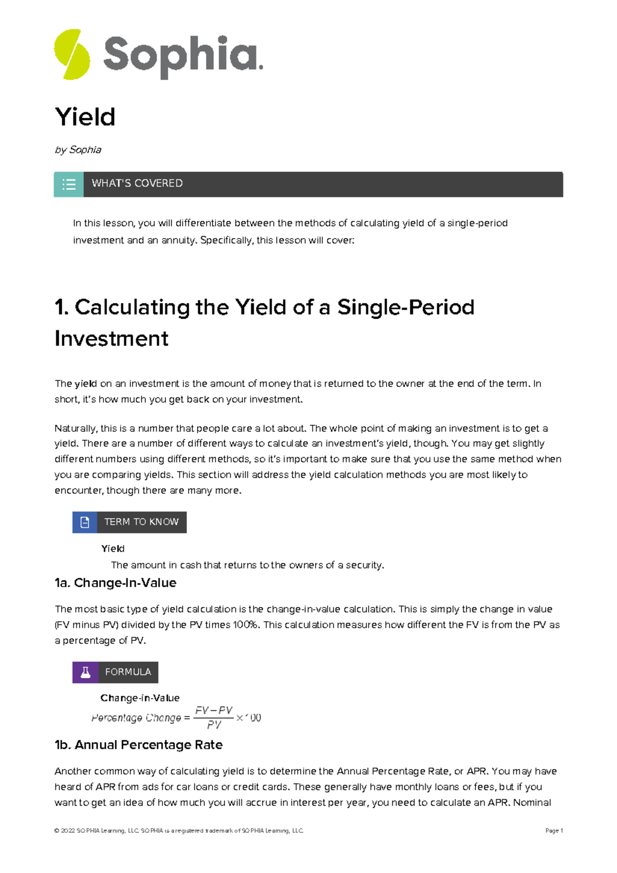 Yield - Yield by Sophia In this lesson, you will differentiate between ...