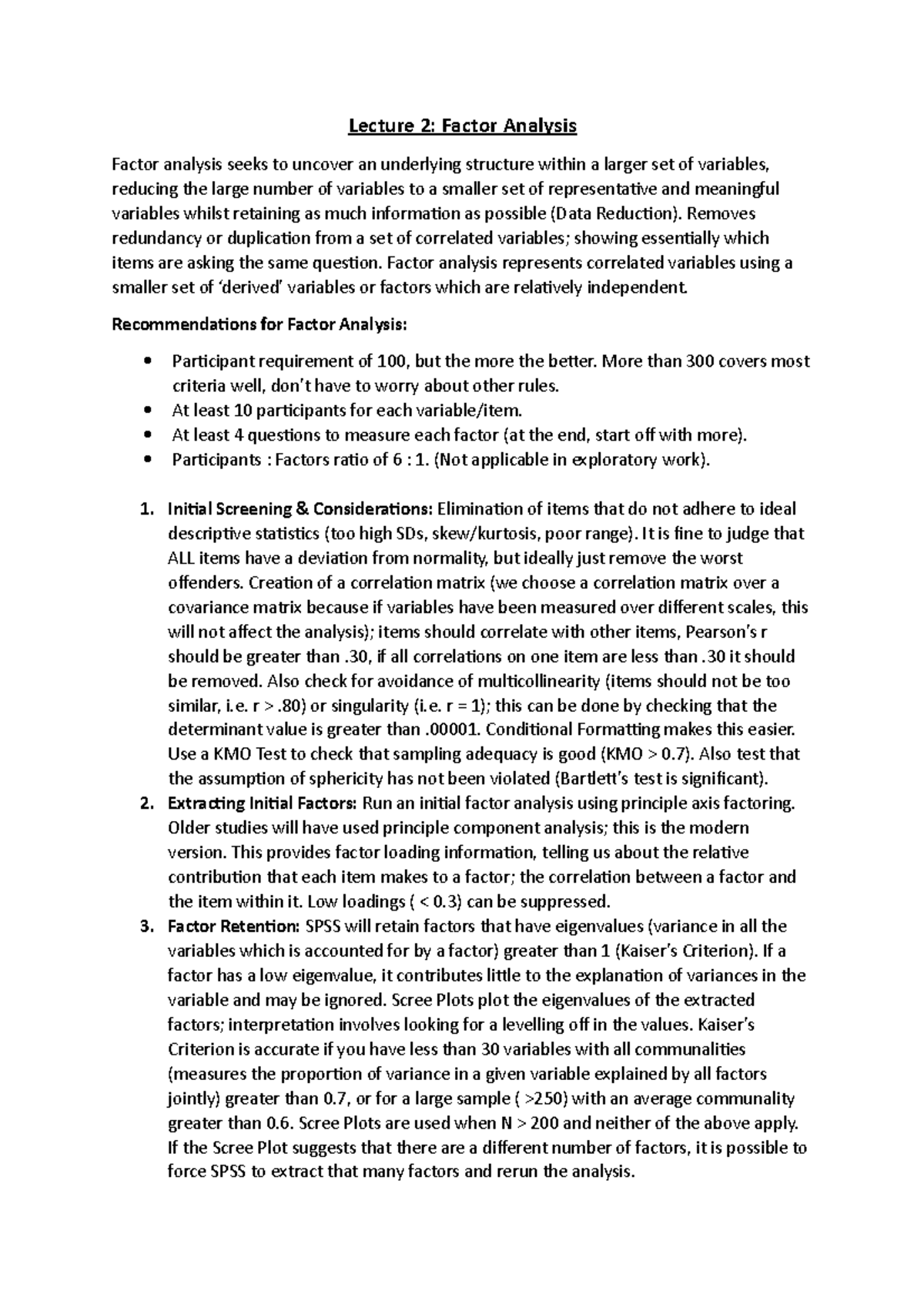 SRM L2 Factor Analysis - Lecture notes 2 - Lecture 2: Factor Analysis ...