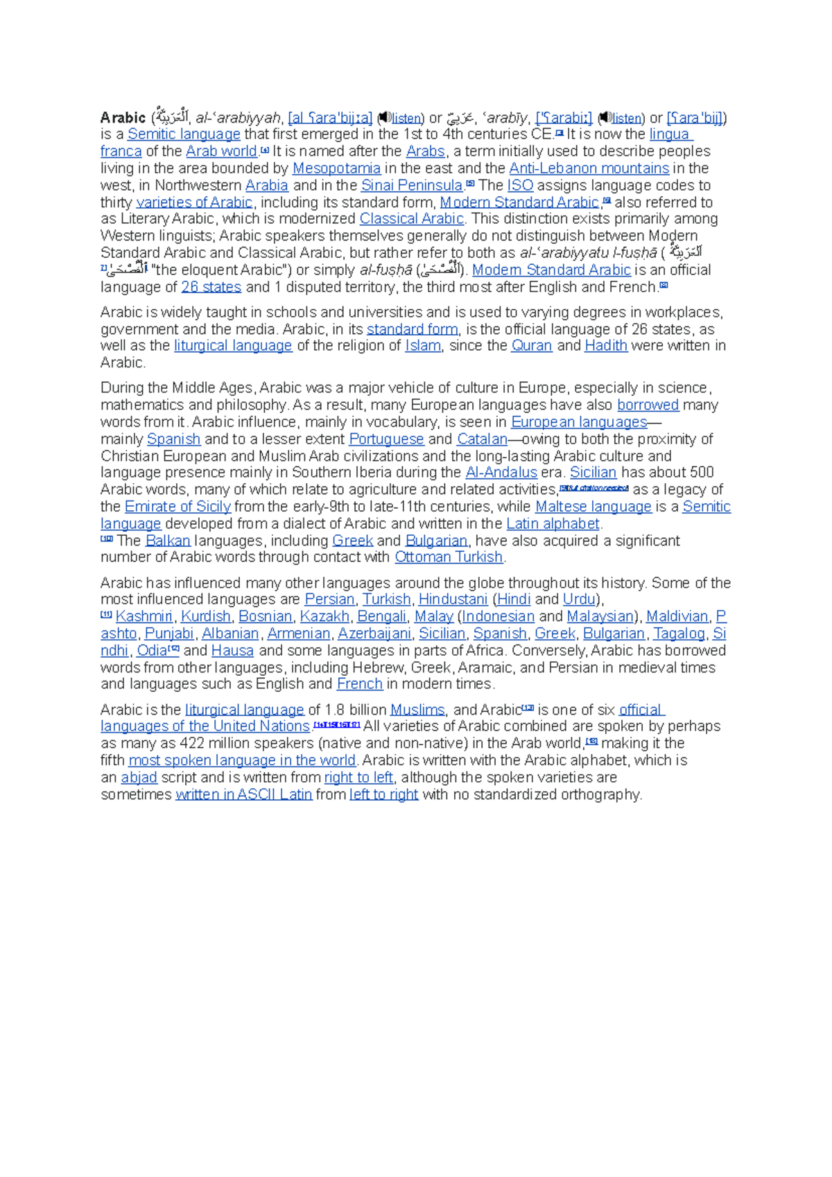 Arabic 1 - Lecture notes 1234567 - Arabic (ةَُيِبرَعَْلَ ,ا al ...