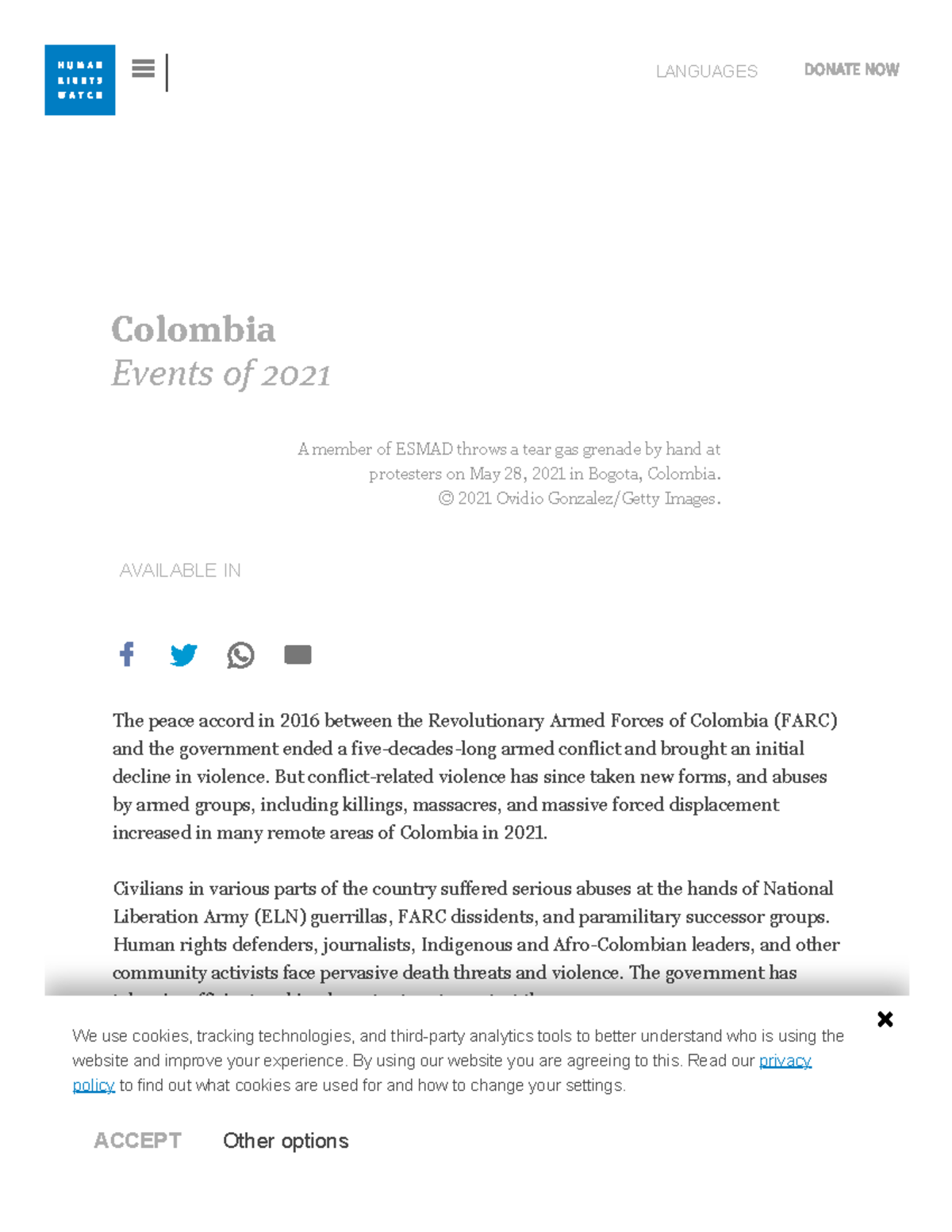 World Report 2022 Colombia Human Rights Watch - Historia Política ...