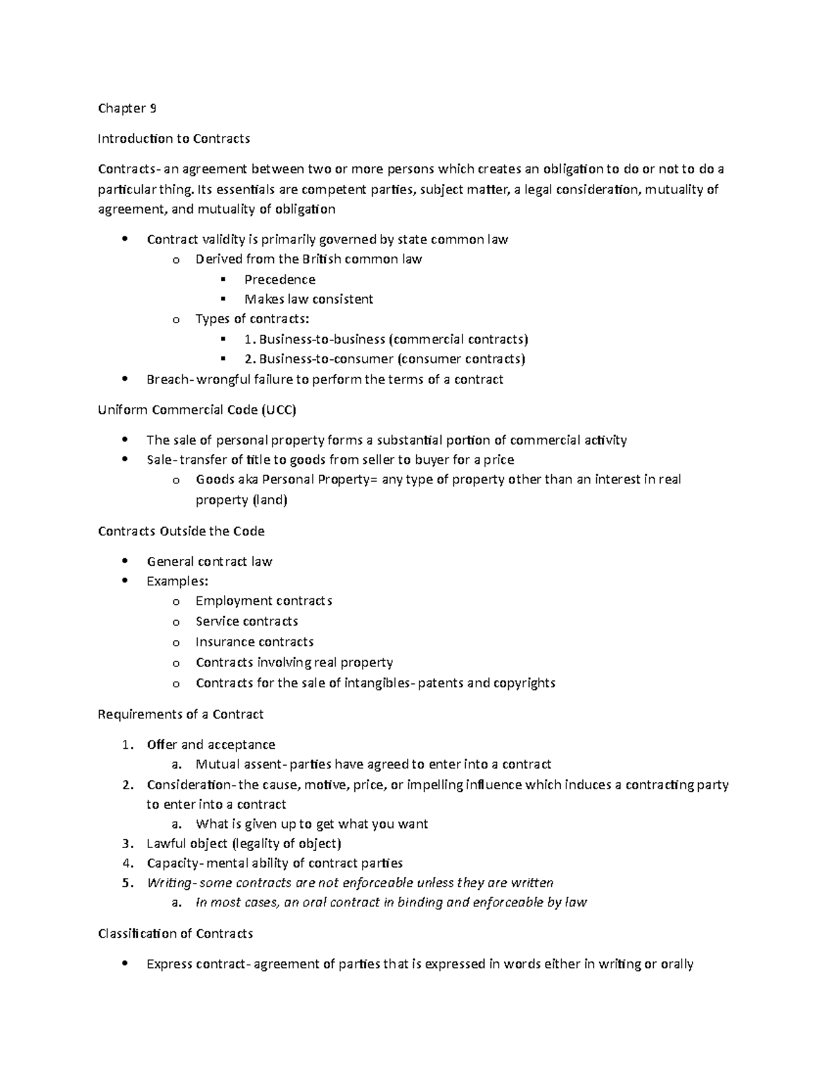 Chapter 9- Introductioin to Contracts - Chapter 9 Introduction to ...