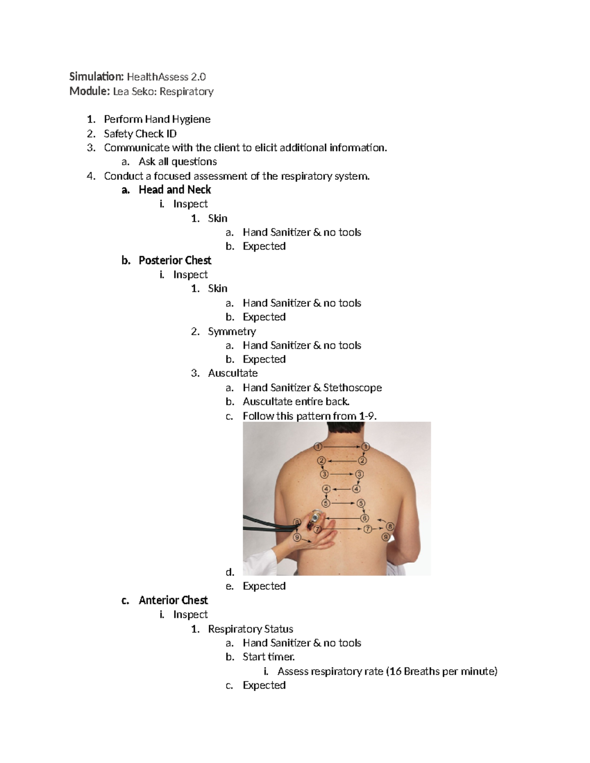 Lea Seko- Respiratory - Simulation: HealthAssess 2. Module: Lea Seko ...