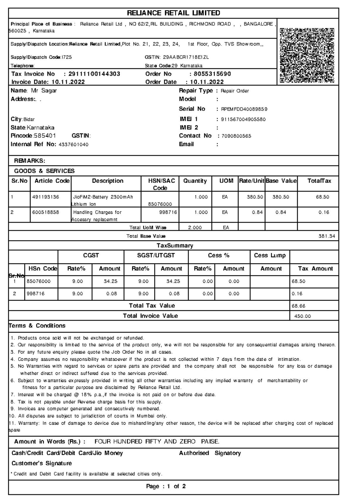 8055315690 Invoice - I am not having any students r - RELIANCE RETAIL ...