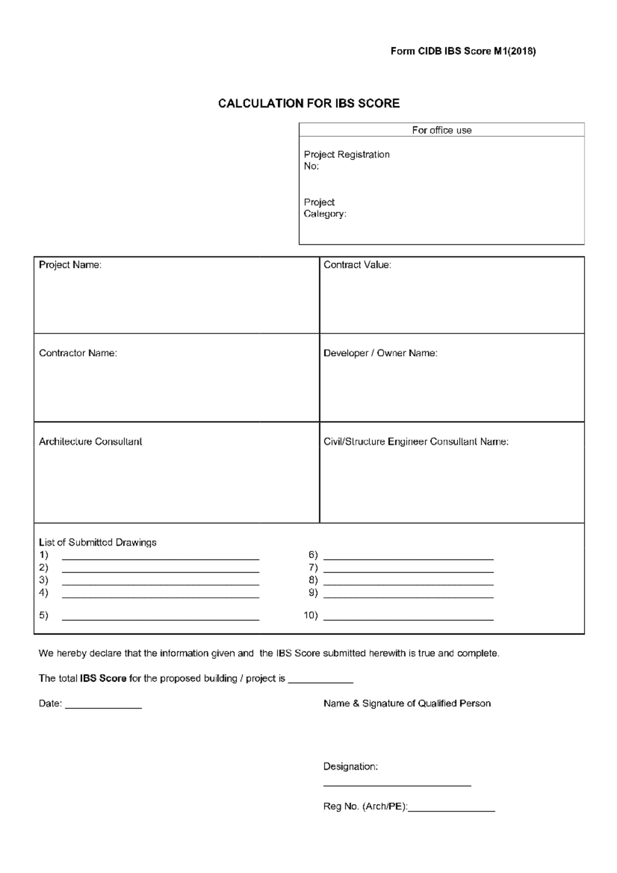 Form CIDB IBS Score M1 2018 - Introduction to civil engineering ...