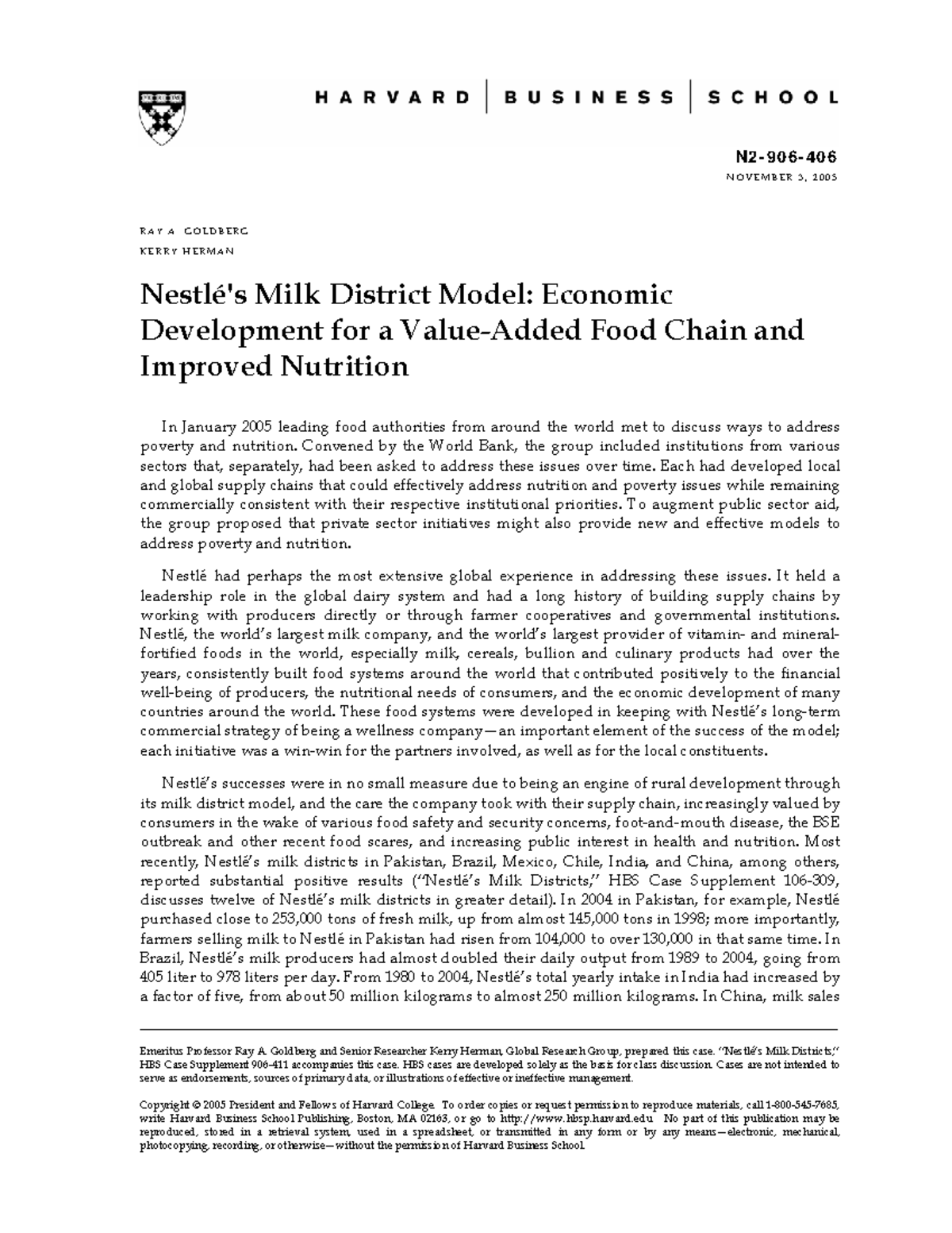 Nestle's milk district model - N 2 - 9 0 6 - 4 0 6 N O V E M B E R 3 ...