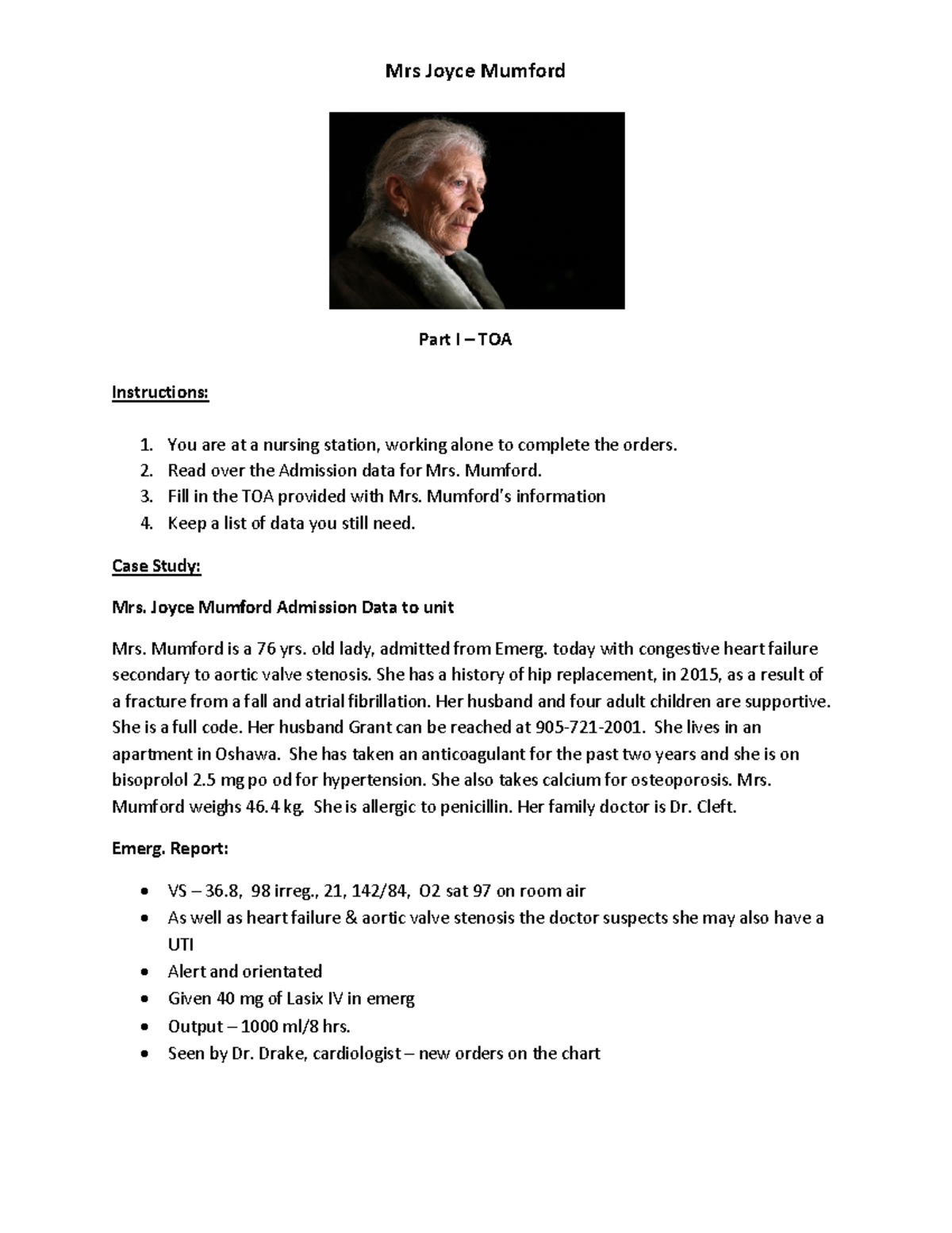 Mrs Mumford - Master - Fall 2021 - Part I – TOA Instructions: 1. You ...