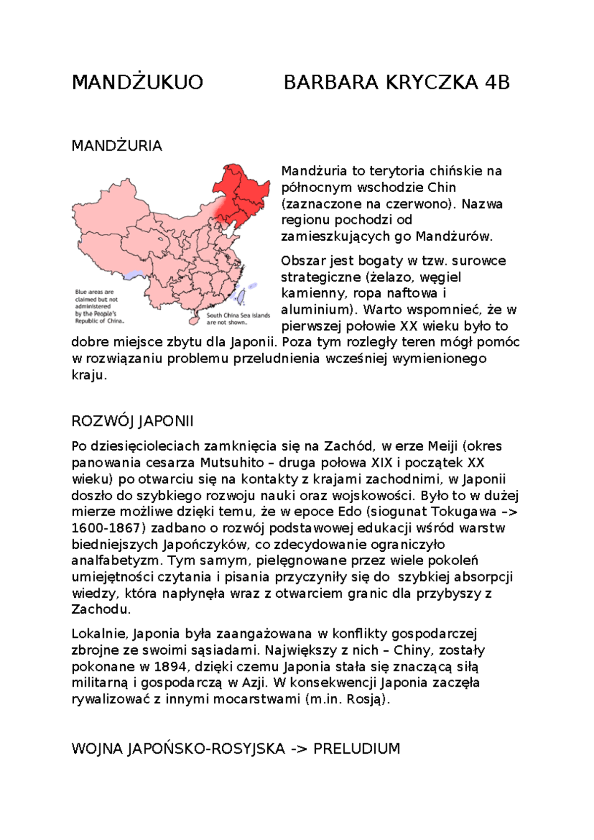 MANDŻUKUO - mnjnkm - MANDŻUKUO BARBARA KRYCZKA 4B MANDŻURIA Mandżuria ...