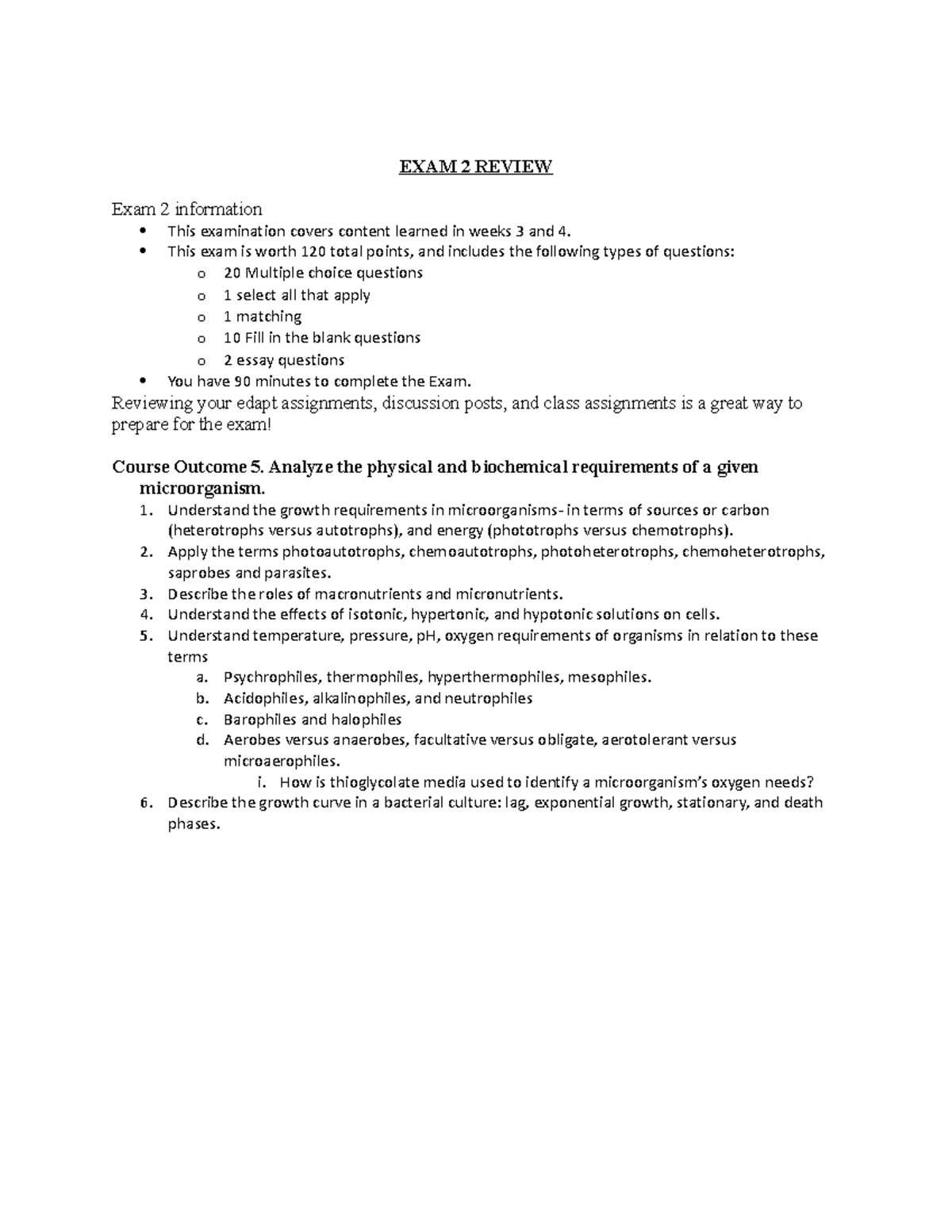 BIO-242-EXAM 2 Review - EXAM 2 REVIEW Exam 2 information This examination covers content learned ...