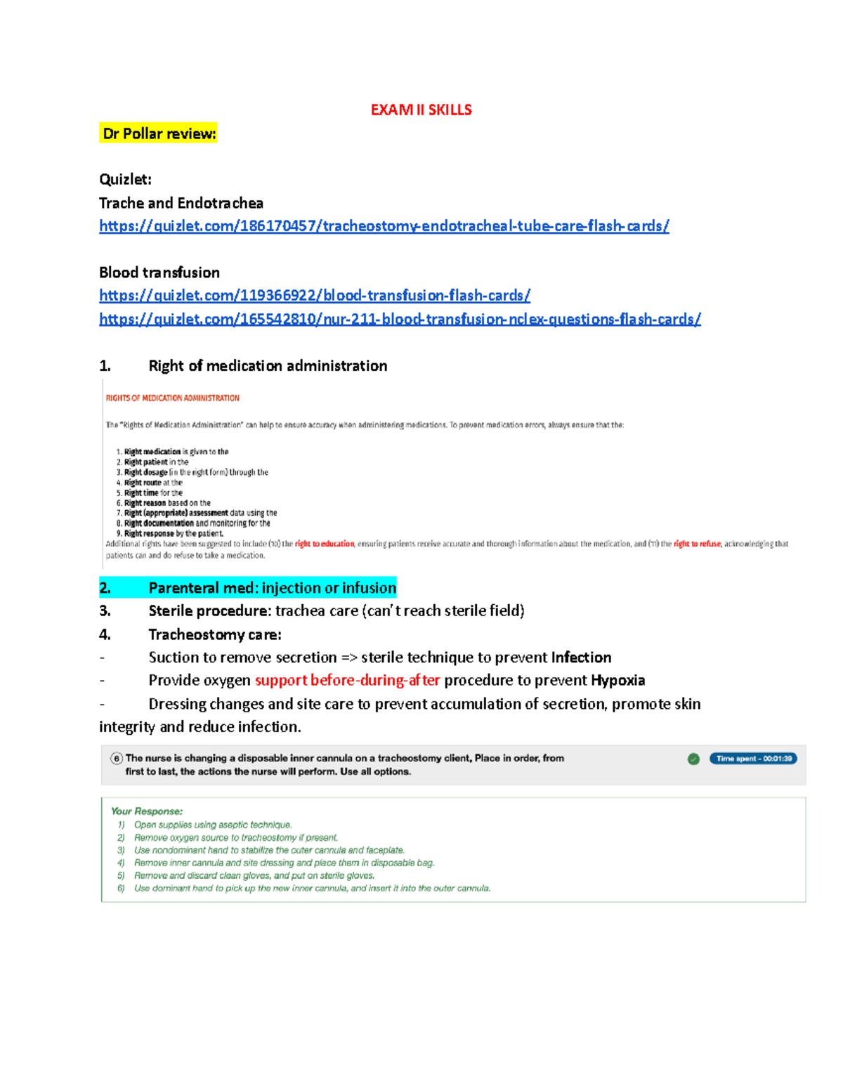 EXAM II Skills - efedfdf - EXAM II SKILLS Dr Pollar review: Quizlet: Trache and Endotrachea ...