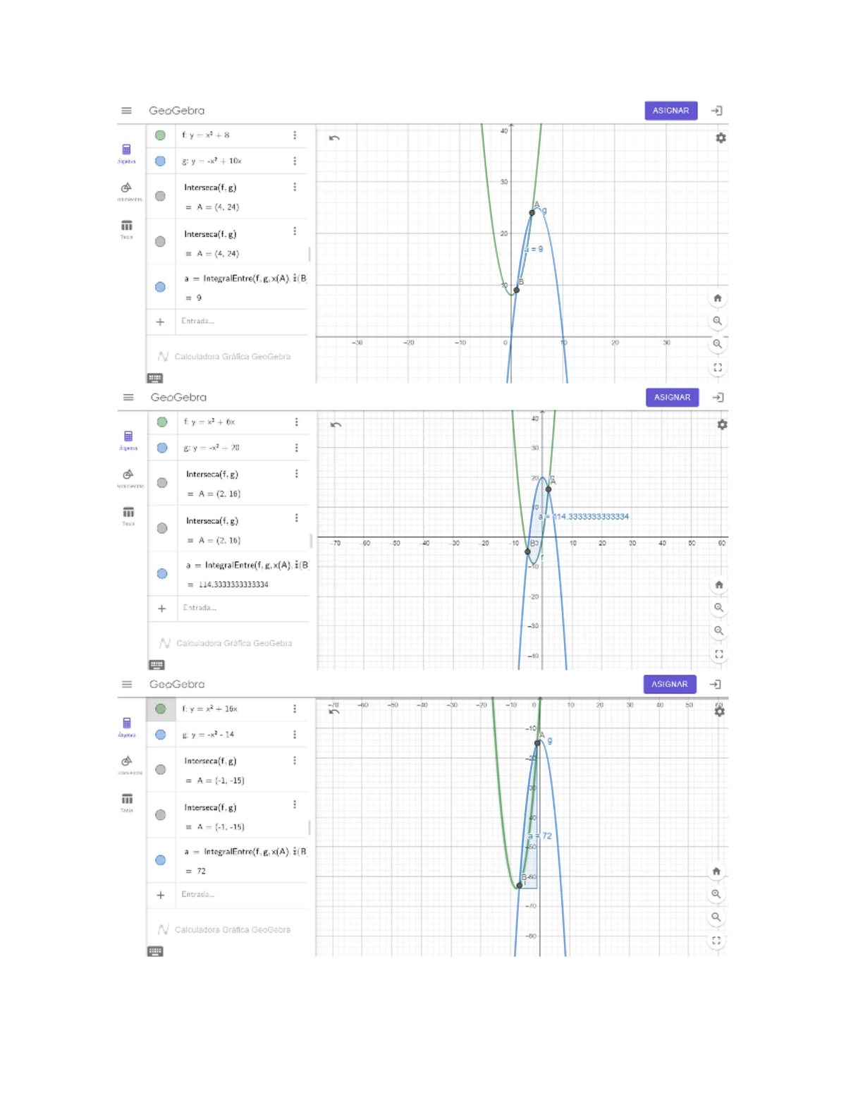 Area entre la curva - GeoGebra ASIGNAR f:y x x 2 8 : 40 Álgebra ...