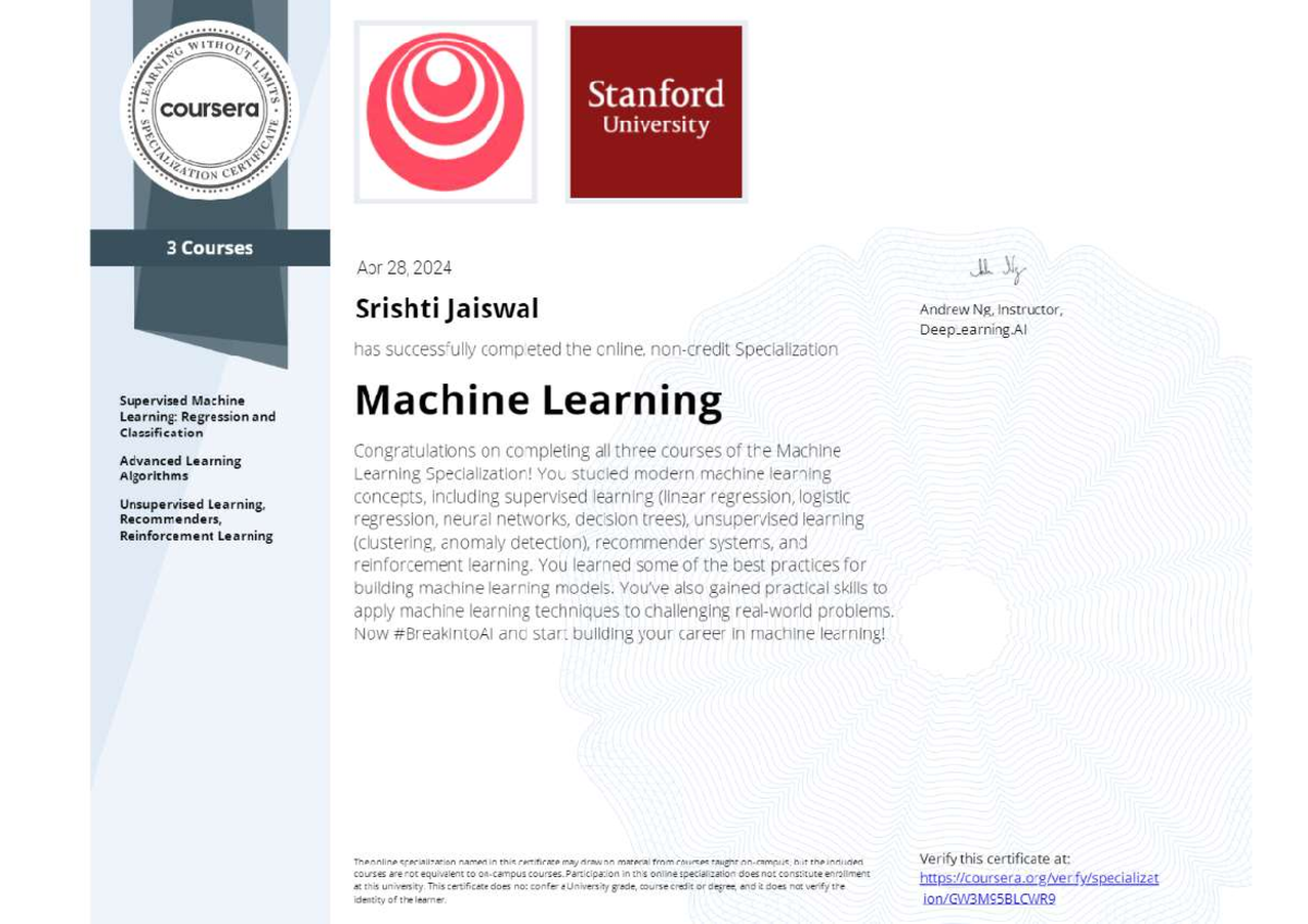 RA2111003010841 Coursera Machine Learning Specialization - Computer Aided Design - Studocu