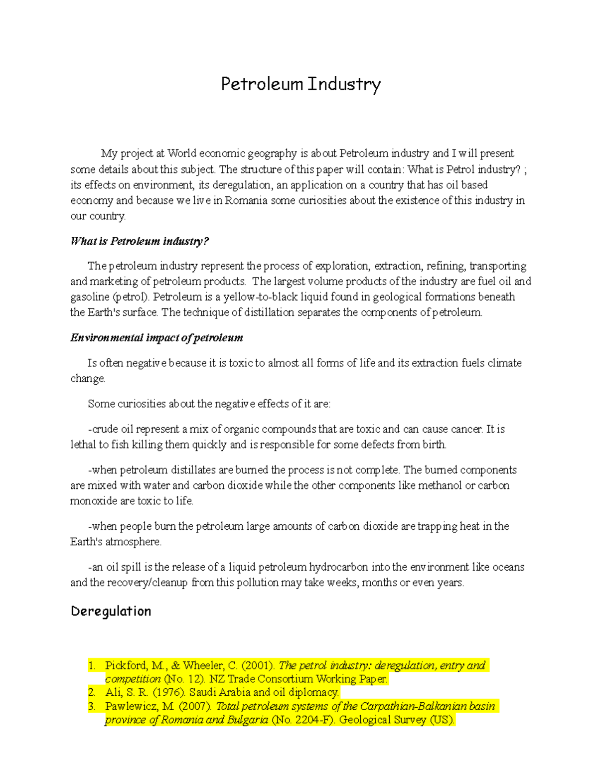 Petroleum Industry - project for geography - Petroleum Industry My ...