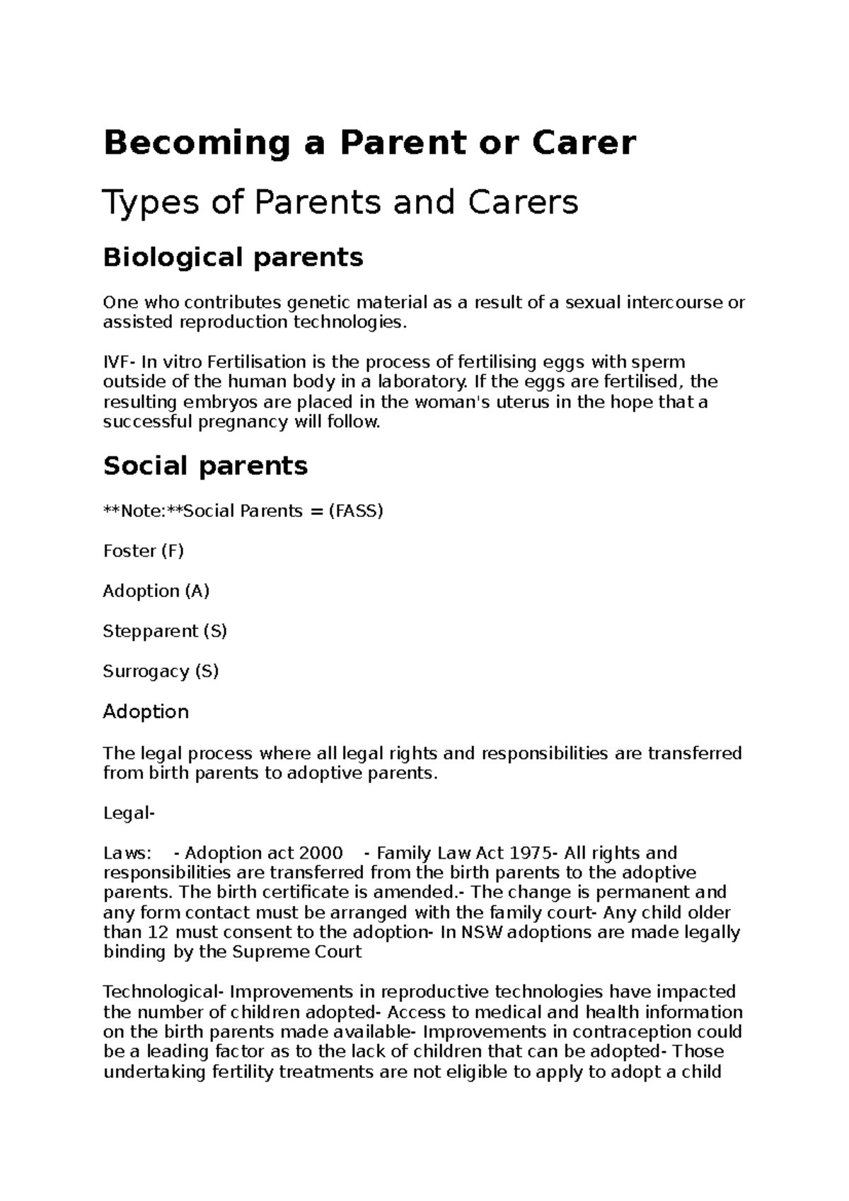 Becoming a Parent or Carer - Becoming a Parent or Carer Types of ...