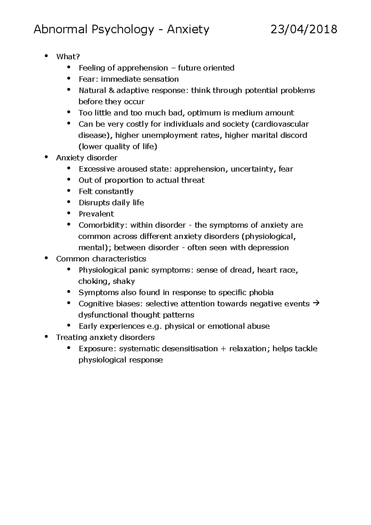 Abnormal Psychology Anxiety - Abnormal Psychology - Anxiety What ...