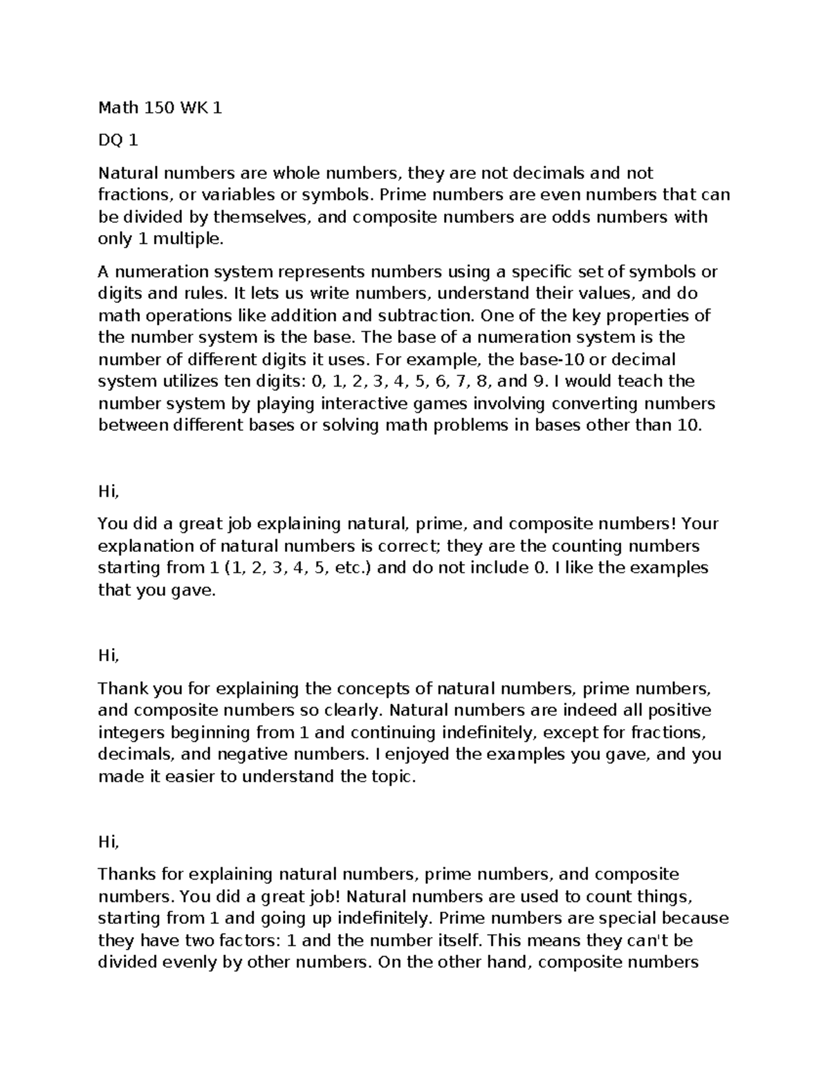 Math 150 T1 DQ - DQ 1 and 2 for Week 1 - Math 150 WK 1 DQ 1 Natural ...