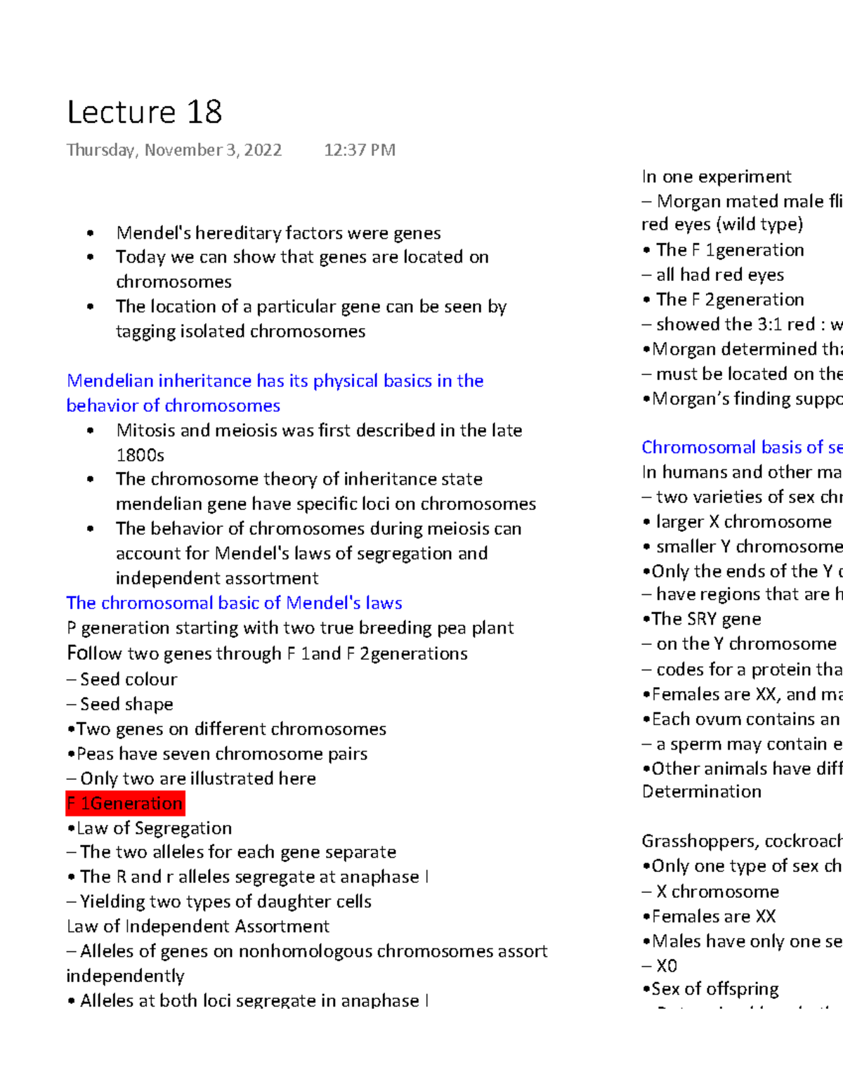Lecture 18 - Chromosomal basis of inheritance - " Mendel's hereditary ...