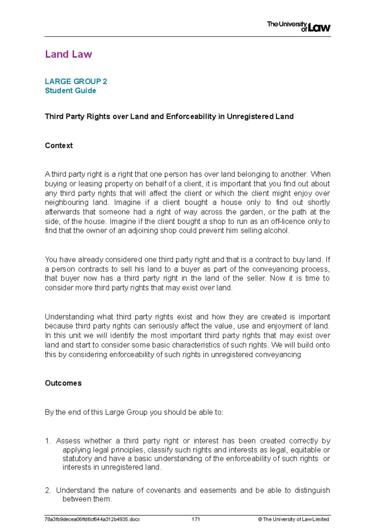Unit 2 Student guide - notes from lecture - Land Law LARGE GROUP 2 ...