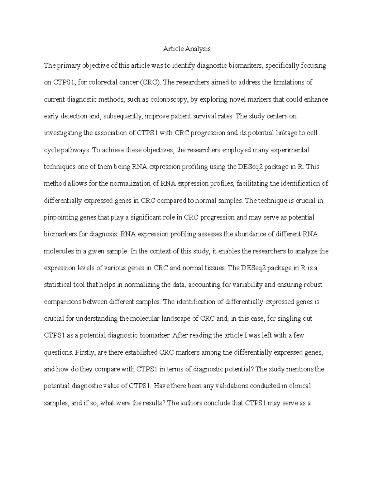 Article Analysis - Article Analysis The primary objective of this article was to identify ...