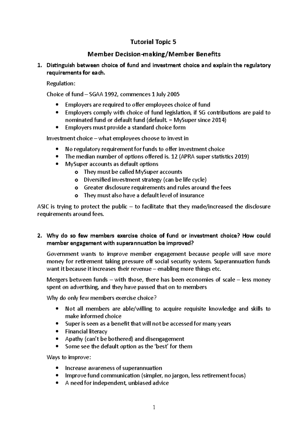 Tutorial work from week 5 - Tutorial Topic 5 Member Decision-making ...