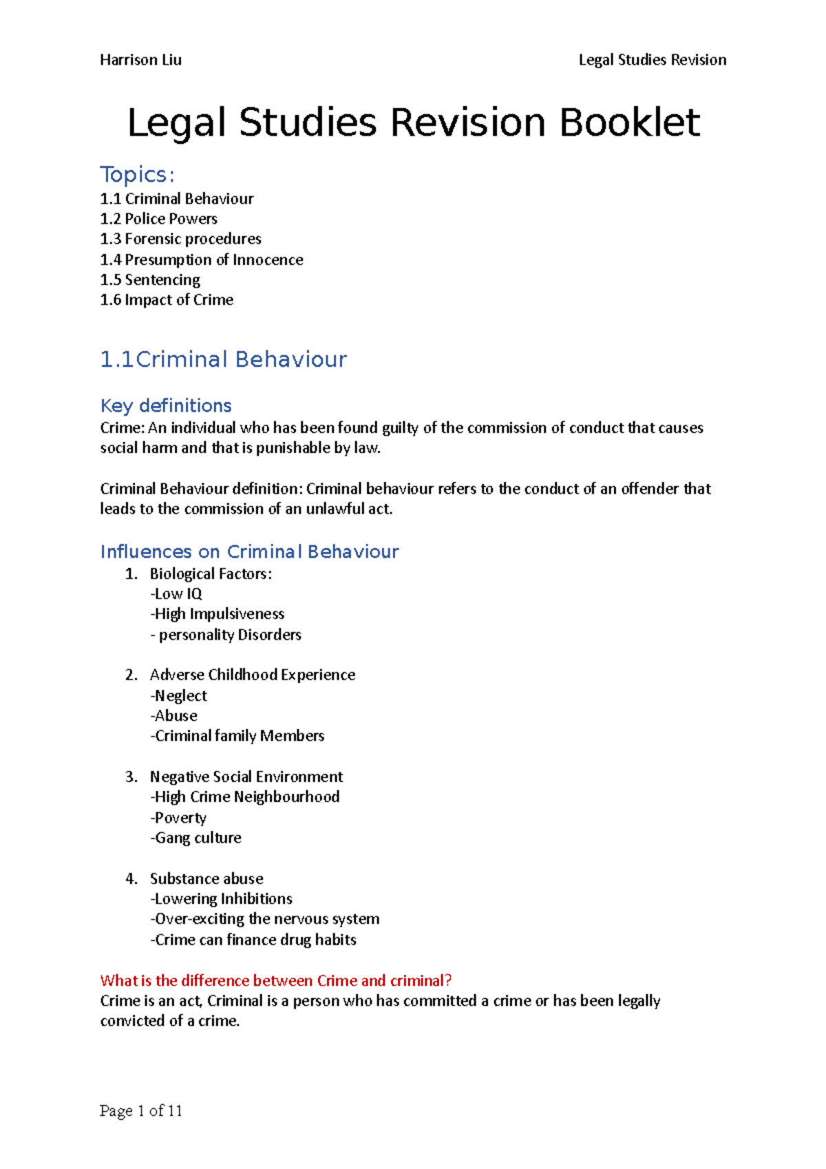 Legal Studies Revision Booklet - Legal Studies Revision Booklet Topics ...