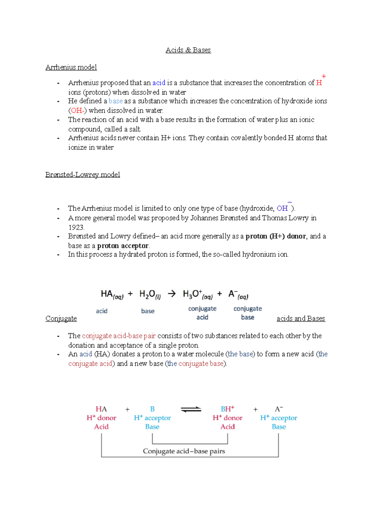 Acid:Base notes - Acids & Bases Arrhenius model - + Arrhenius proposed ...