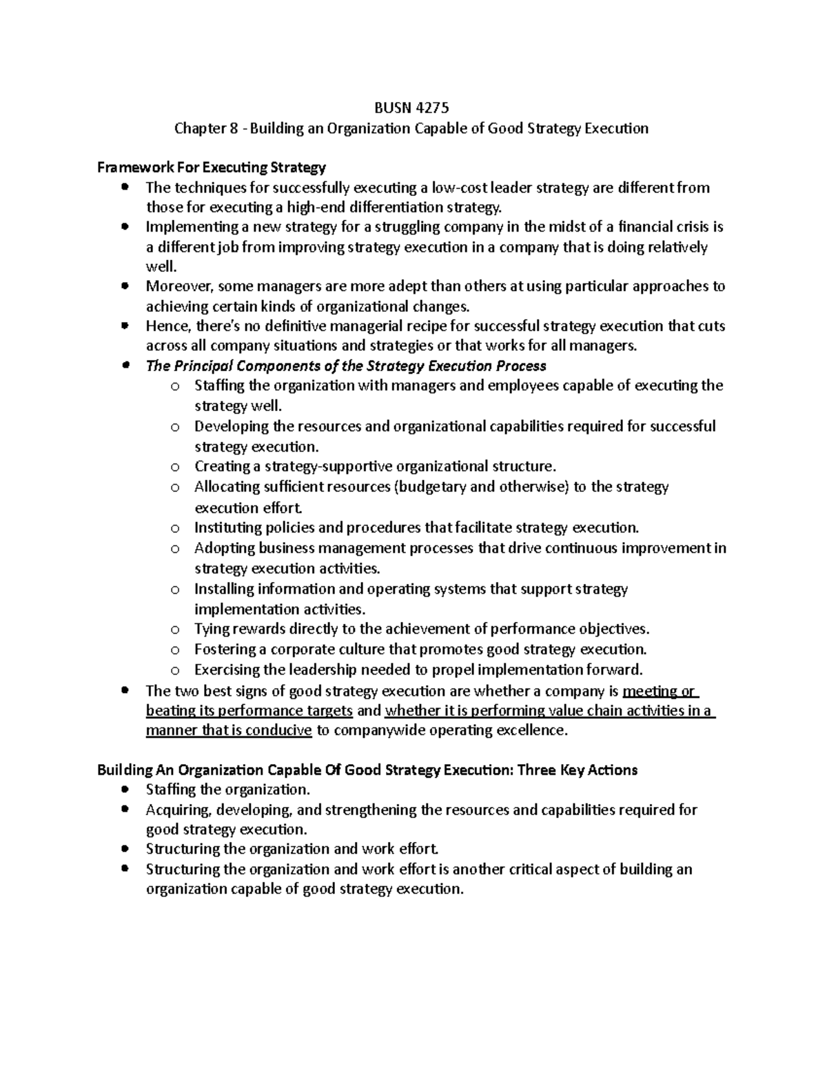 BUSN 4275 Chapter 8 Lecture Notes - BUSN 4275 Chapter 8 - Building an ...