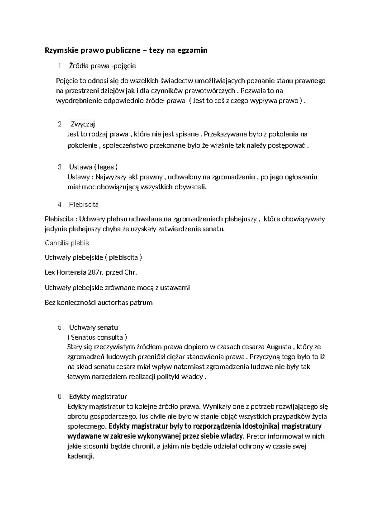 Rzymskie prawo publiczne - tezy na egzamin - Źródła prawa -pojęcie ...