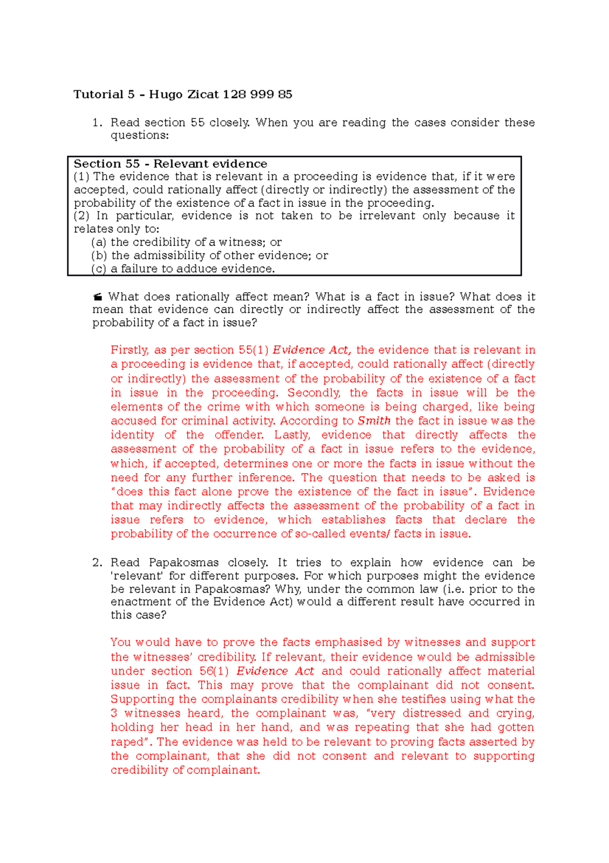 Tute 5 - evidence tute 5 - Tutorial 5 – Hugo Zicat 128 999 85 Read ...