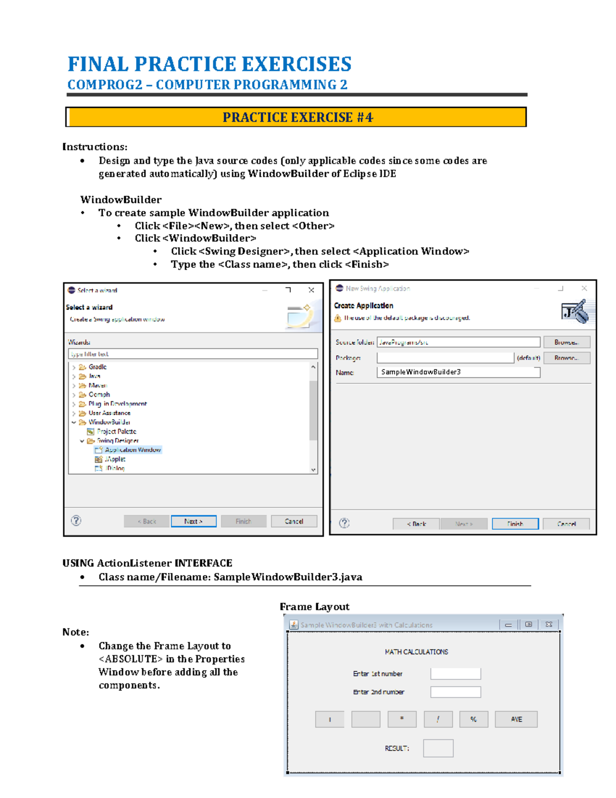 Final Practice Exercise -4 - FINAL PRACTICE EXERCISES COMPROG2 – COMPUTER PROGRAMMING 2 PRACTICE ...