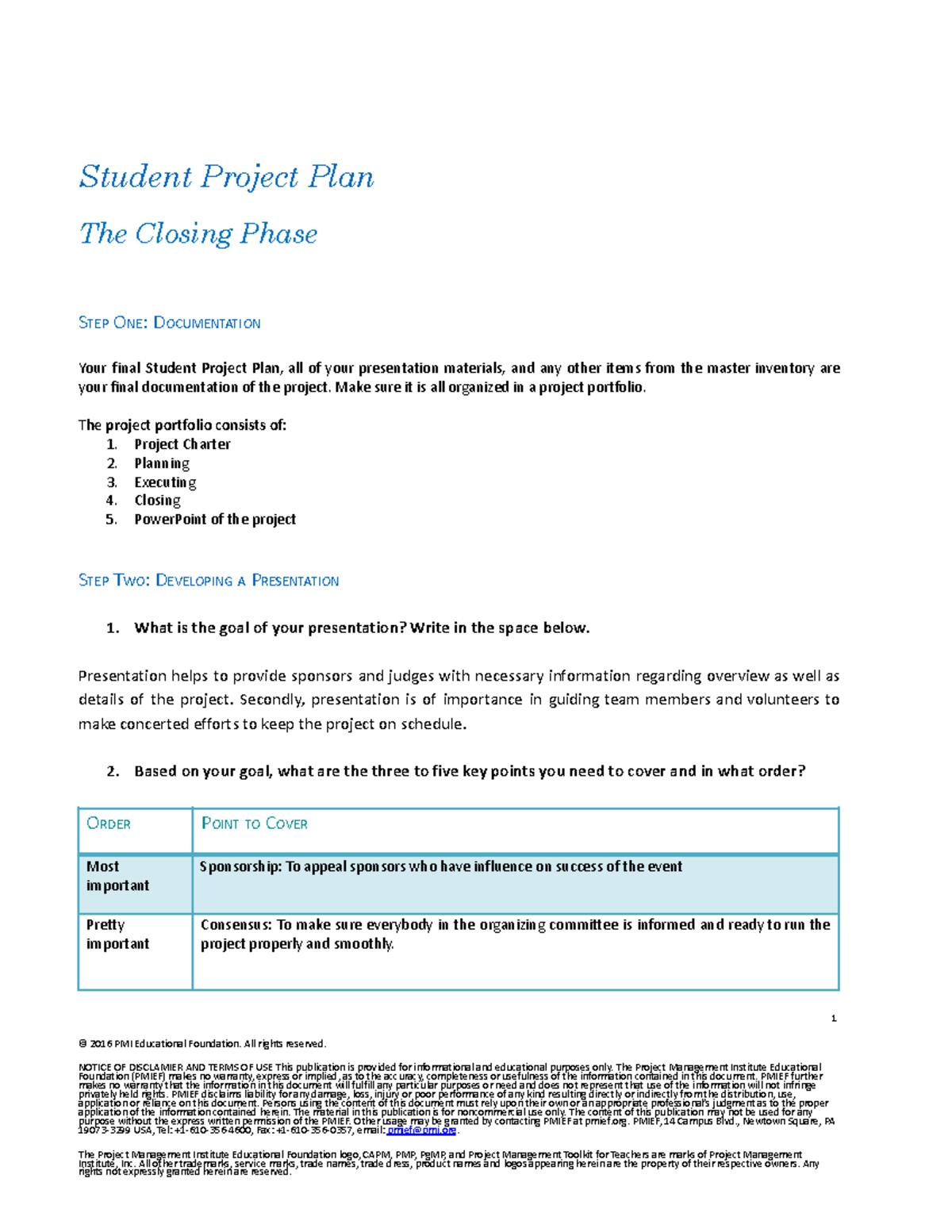Closing - Student Project Plan - Student Project Plan The Closing Phase ...