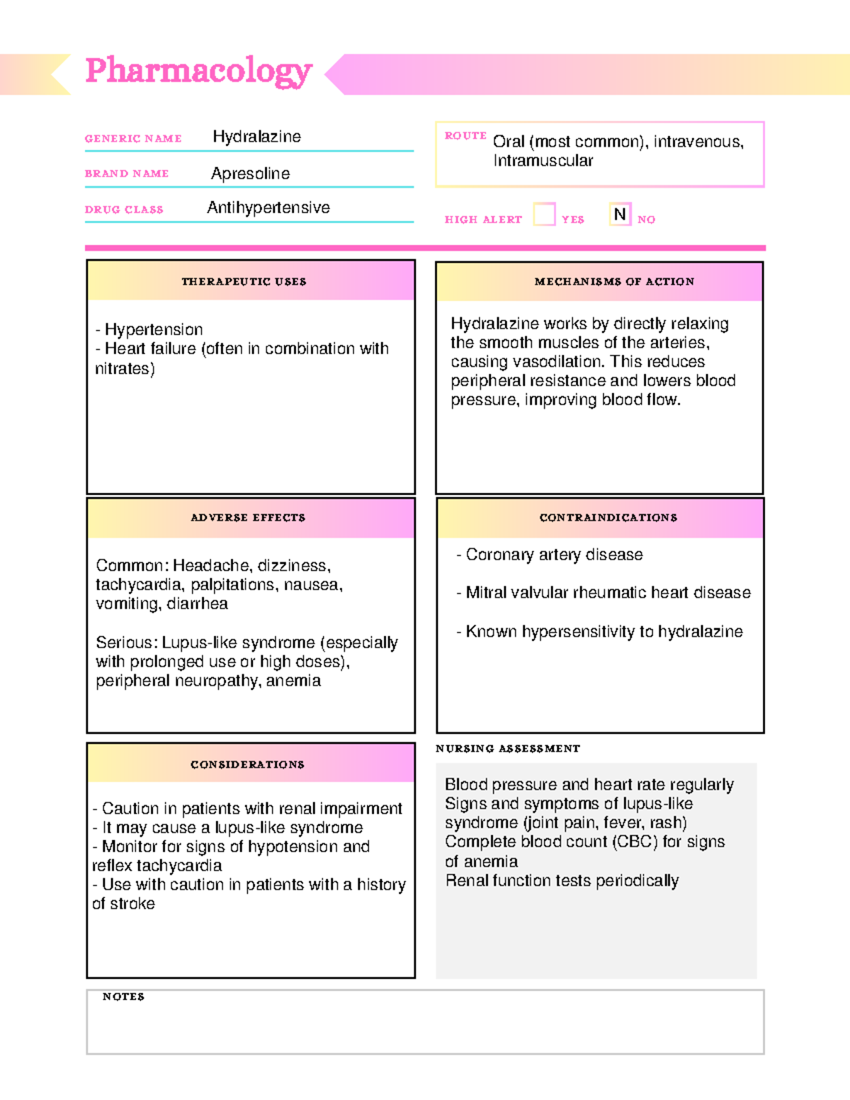 Drug card hydralazine - drug card - MSN 7703 - G E N E R I C N A M E B ...