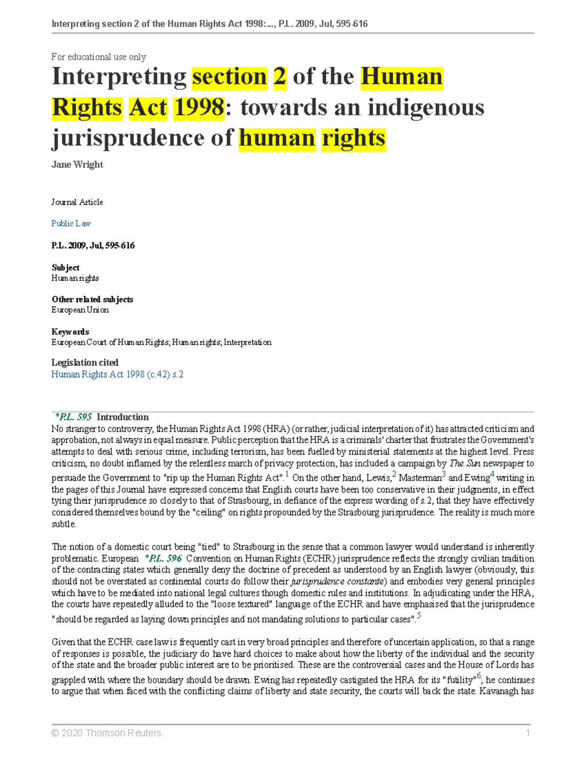 CLR - HRA Interpretation - For educational use only Interpreting ...