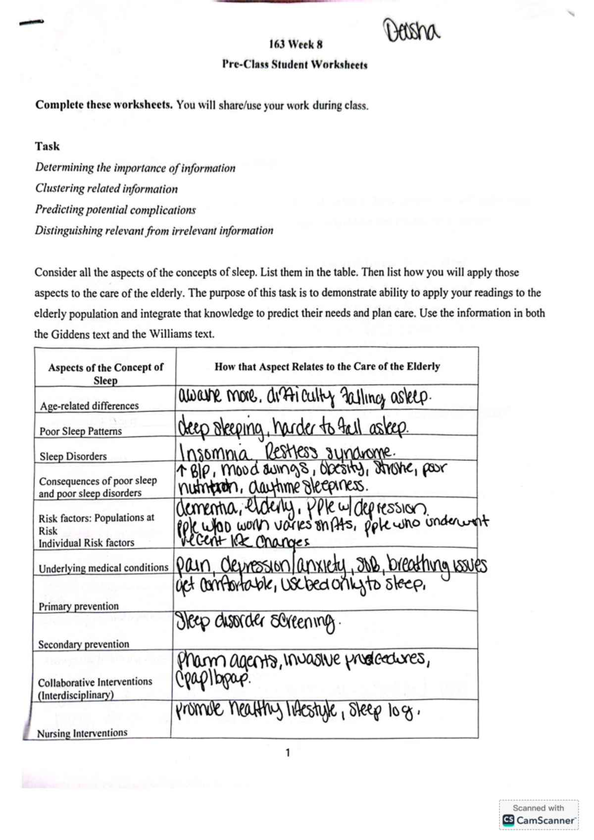 Nur 163 week 8 - pca - Deasha 163 Week 8 Student Worksheets Complete ...